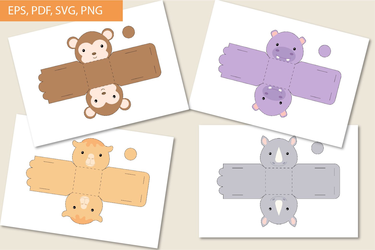 Cute Animals Gift Box Template Bundle, Gift Box SVG (1242893) | Paper ...