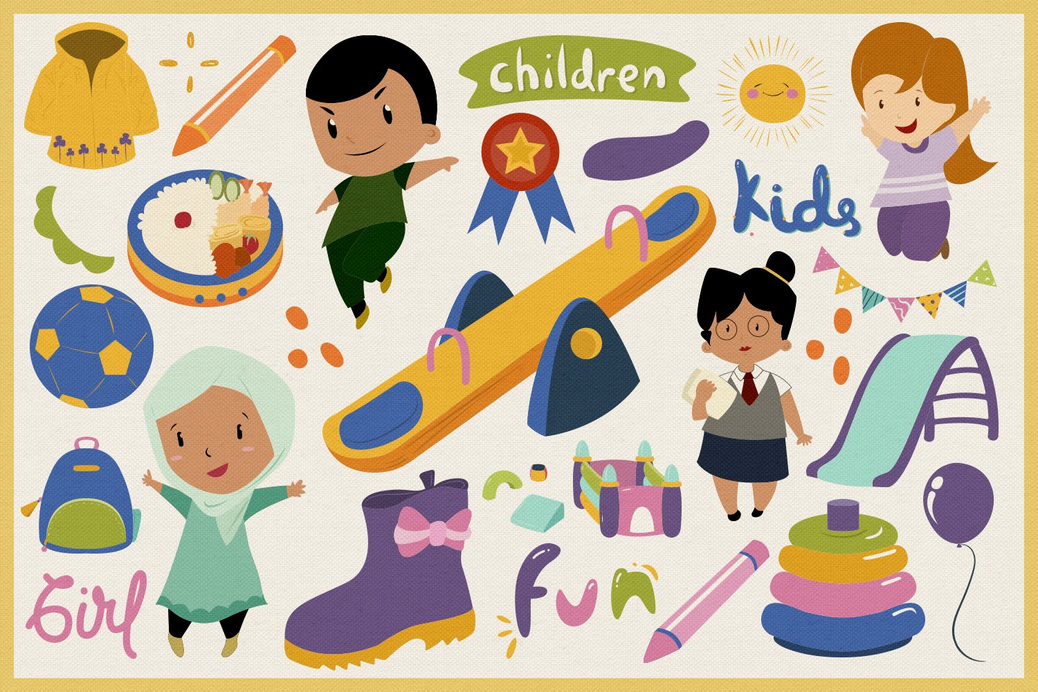 Kindergarten Vector Clipart & Seamless Patterns