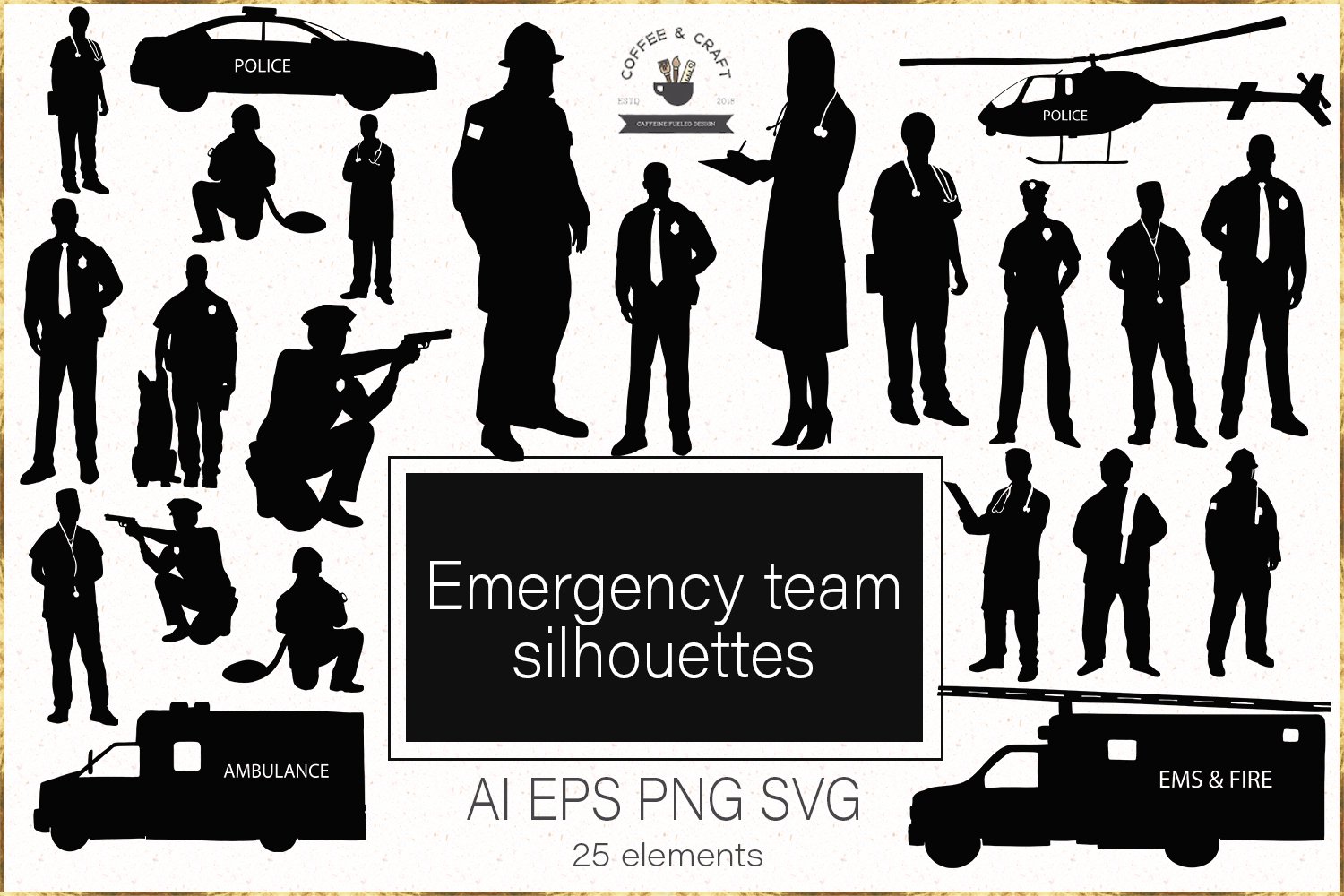 Emergency team silhouettes