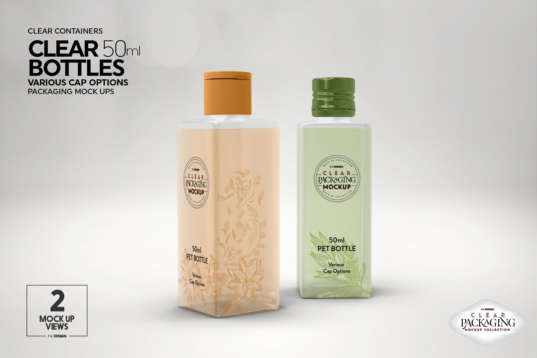 Clear 50ml PET Bottles Packaging Mockup (302629) | Branding | Design ...
