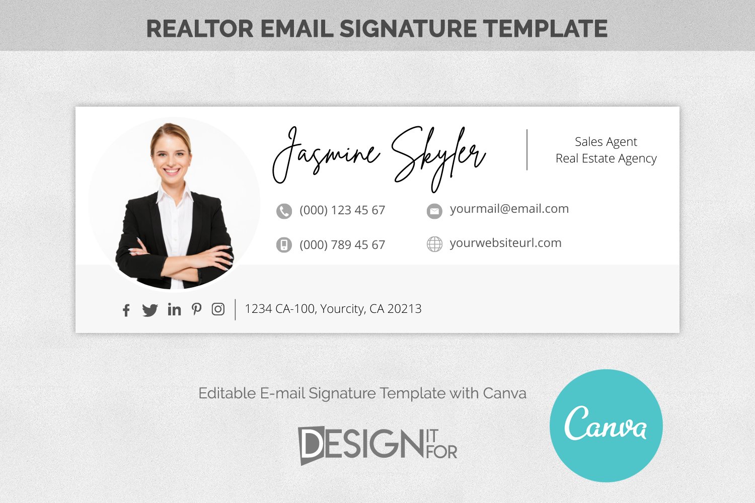 Email Signature Template Logo Instant Download Realtor Gmail Design 
