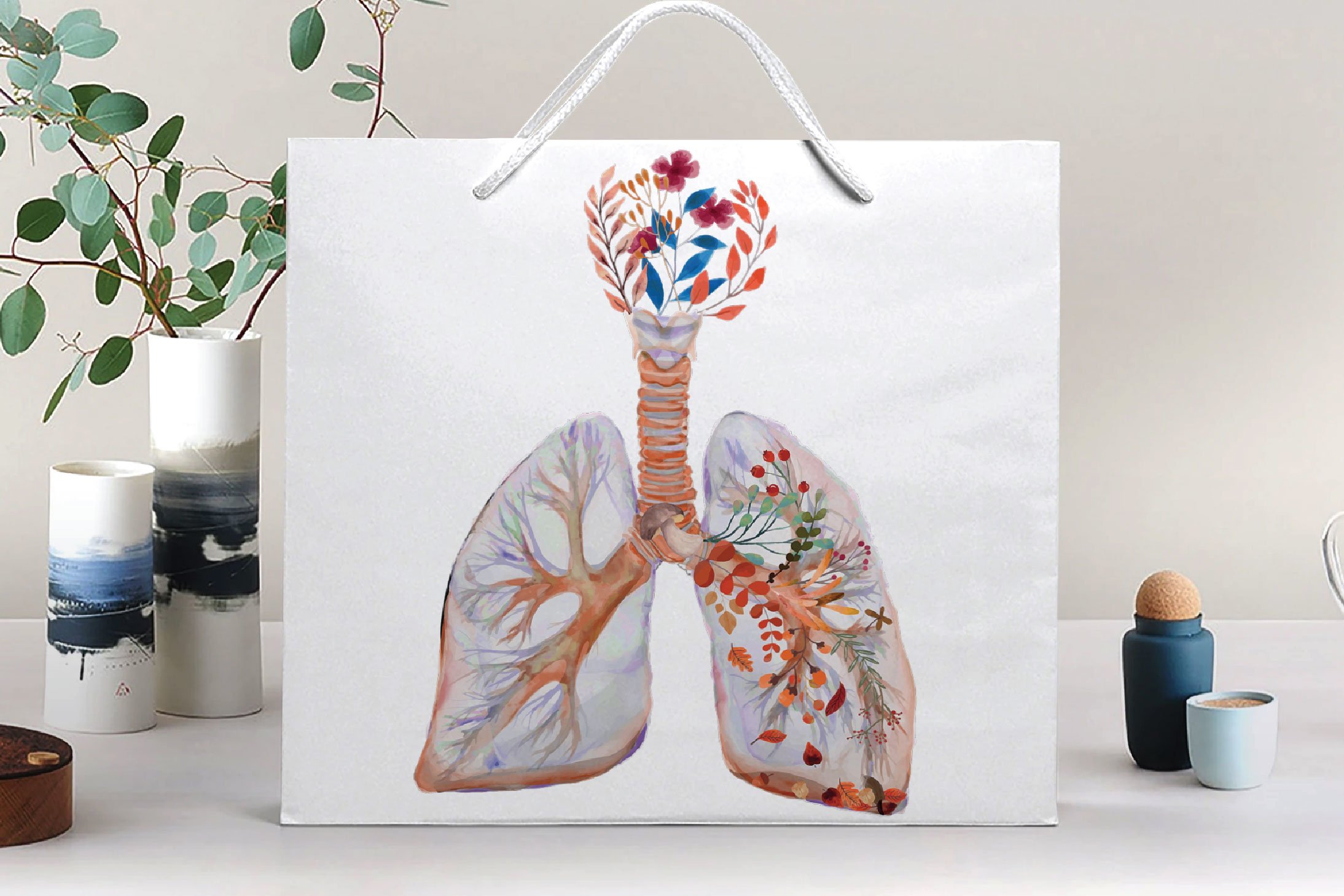 Autumn blooming lungs decor design. Floral human lungs art. (484204 ...