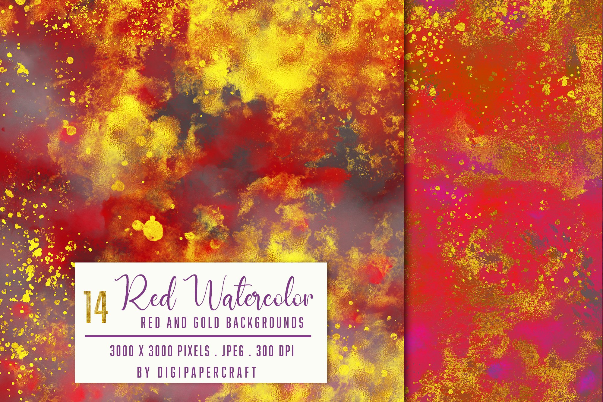 Luxury Red and Gold Digital Paper, Watercolor backgrounds (886228 ...