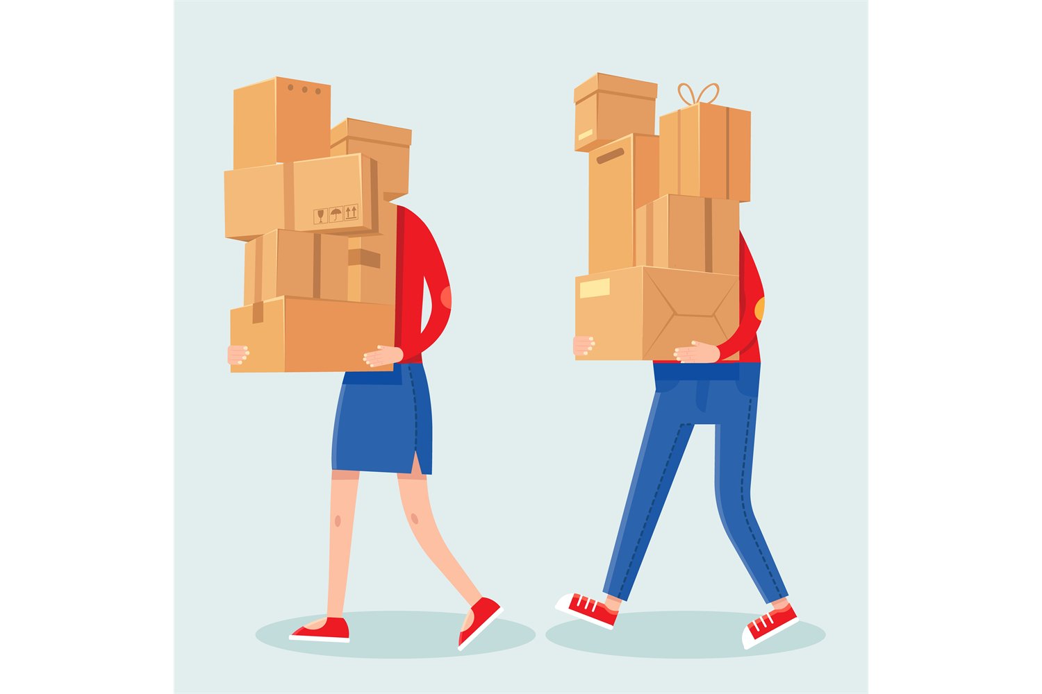 People carrying boxes stack. Cartoon man and woman with heav (1027920 ...