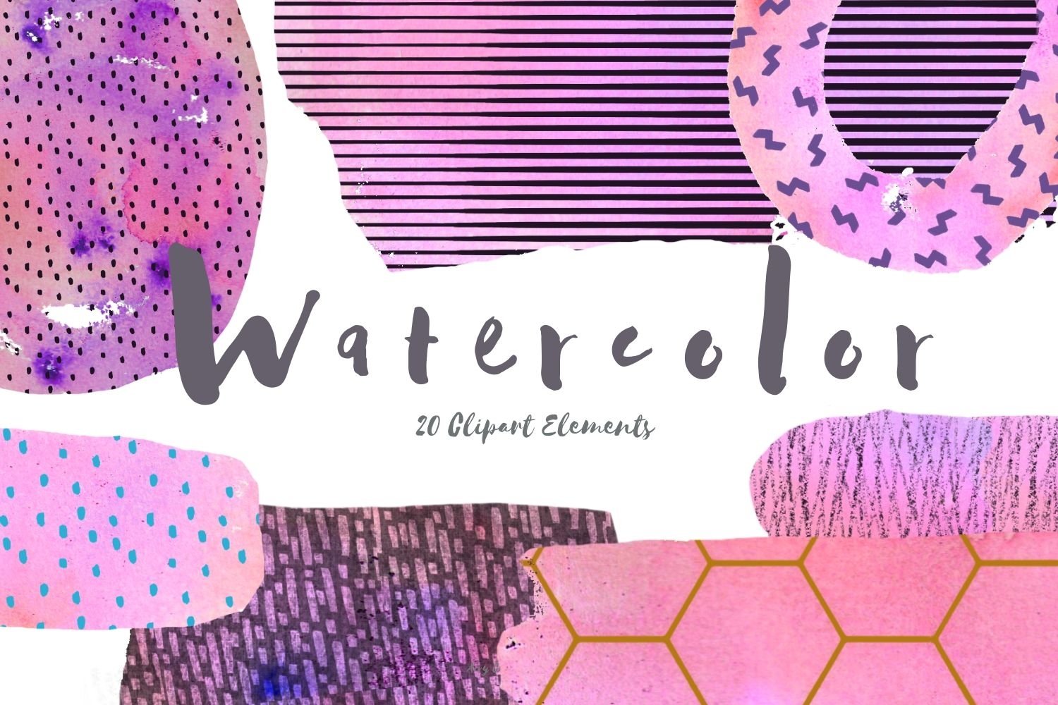 Fun & Colorful Watercolor Abstract Clip Art Set (291021 ...