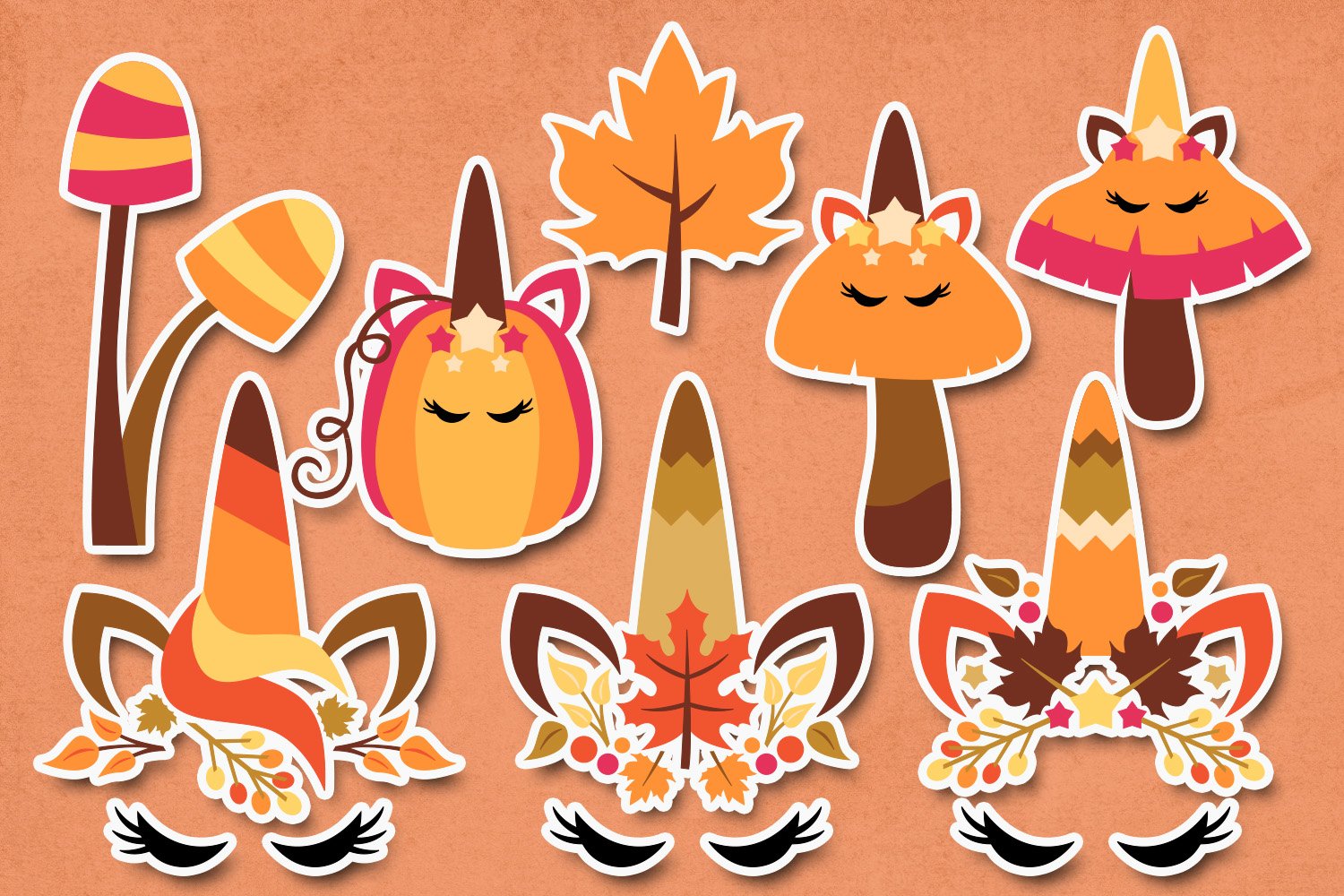 Autumn unicorn illustrations clip art