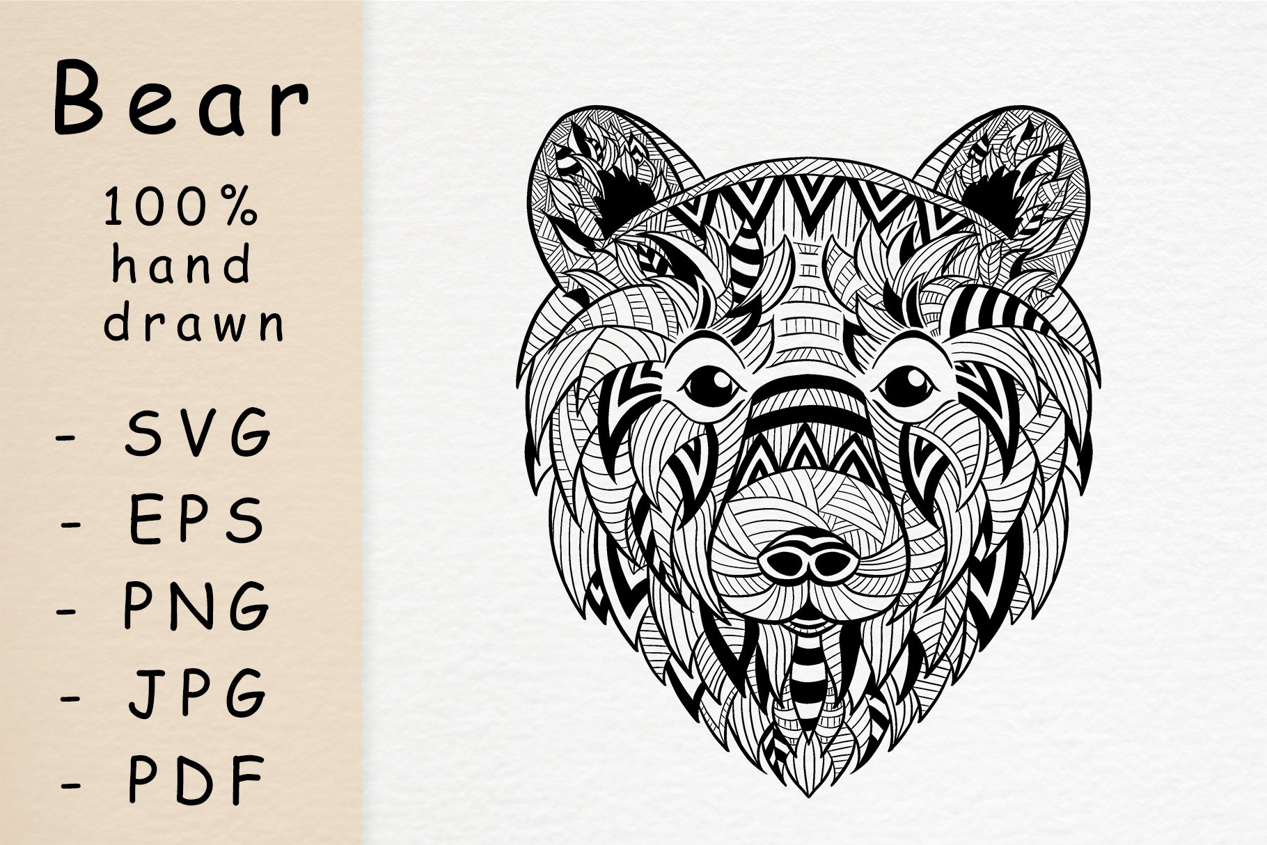 Hand drawn Bear head with patterns