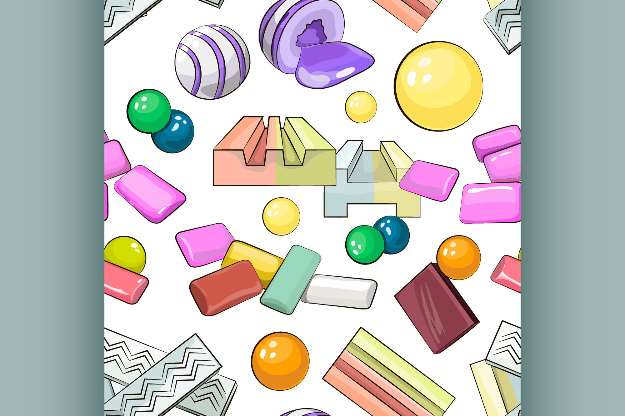 Bubble gum set pattern (678552) | Illustrations | Design Bundles