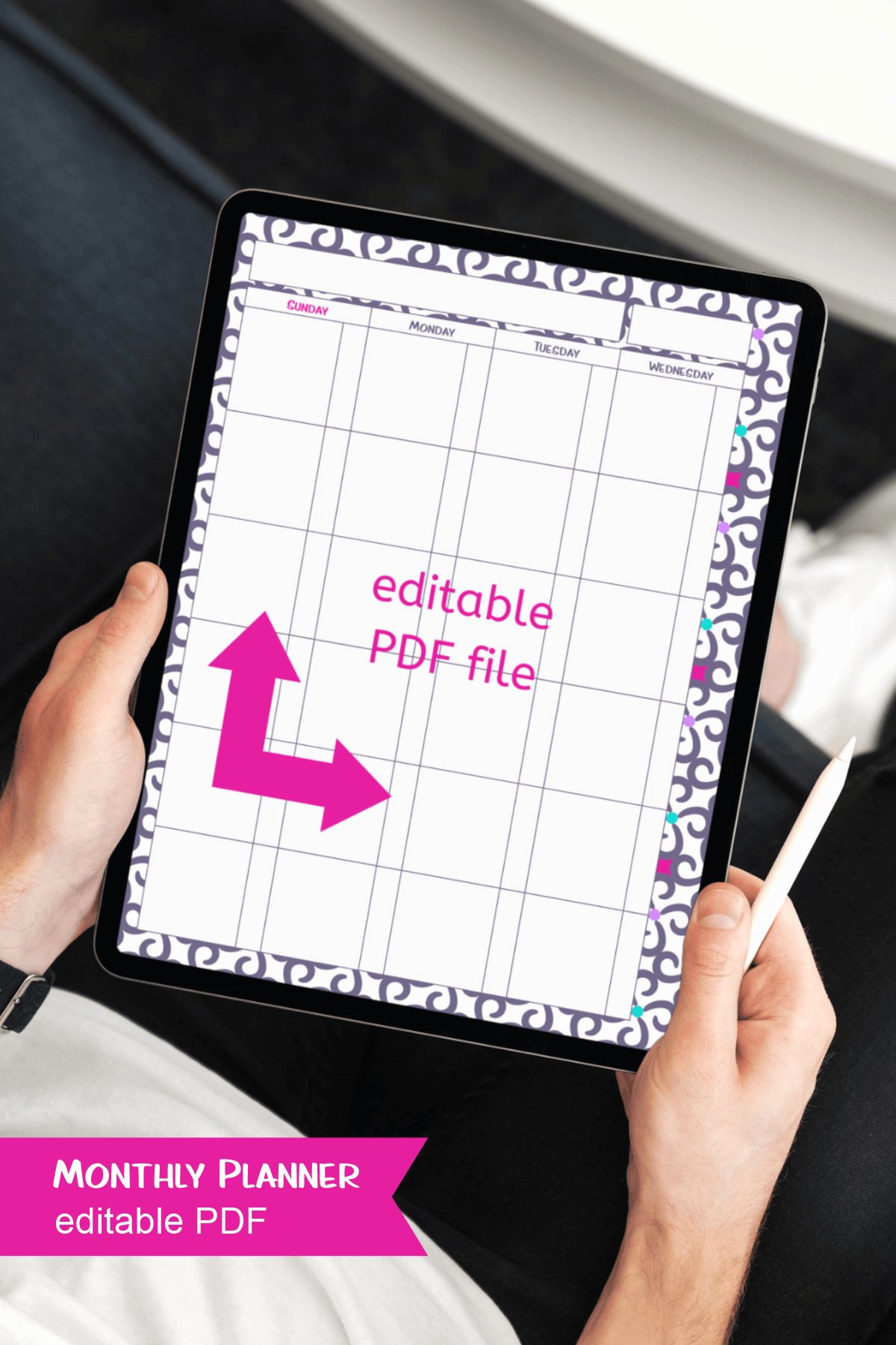 Monthly Planner Tiny Purple Pattern Letter Size Editable PDF (413992 ...