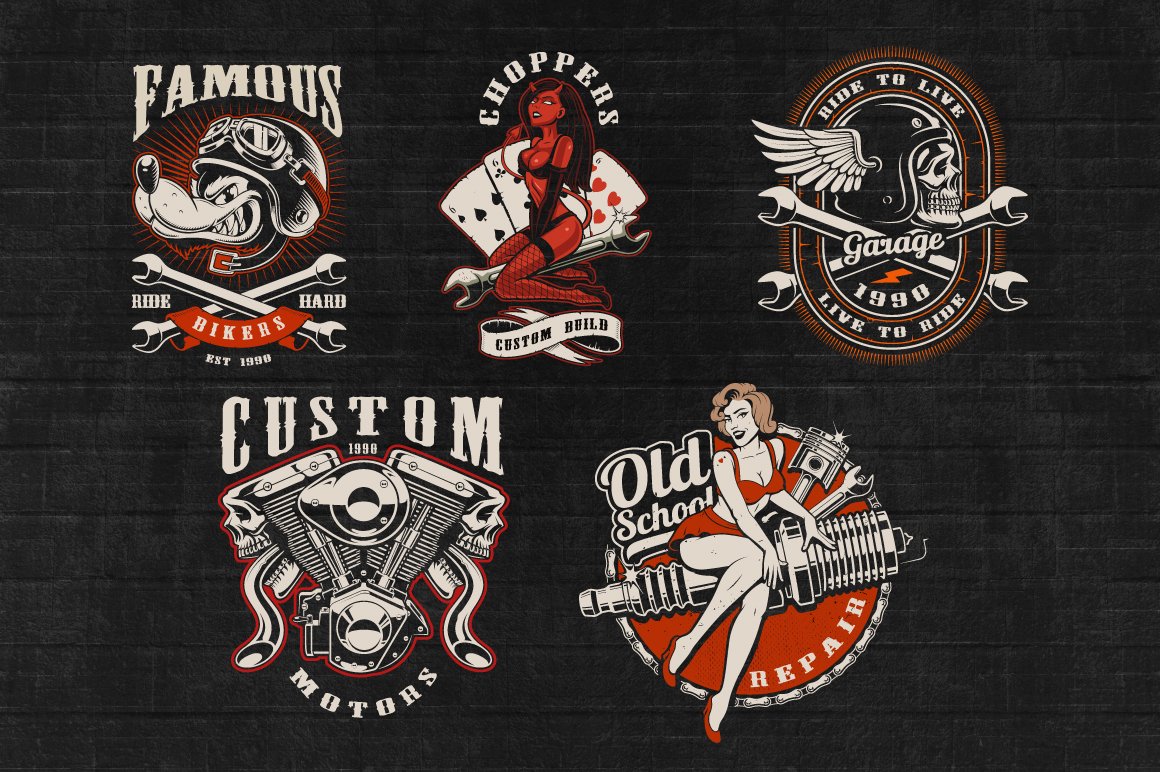 Set of Bikers Shirt Designs. (259220) | Illustrations | Design Bundles