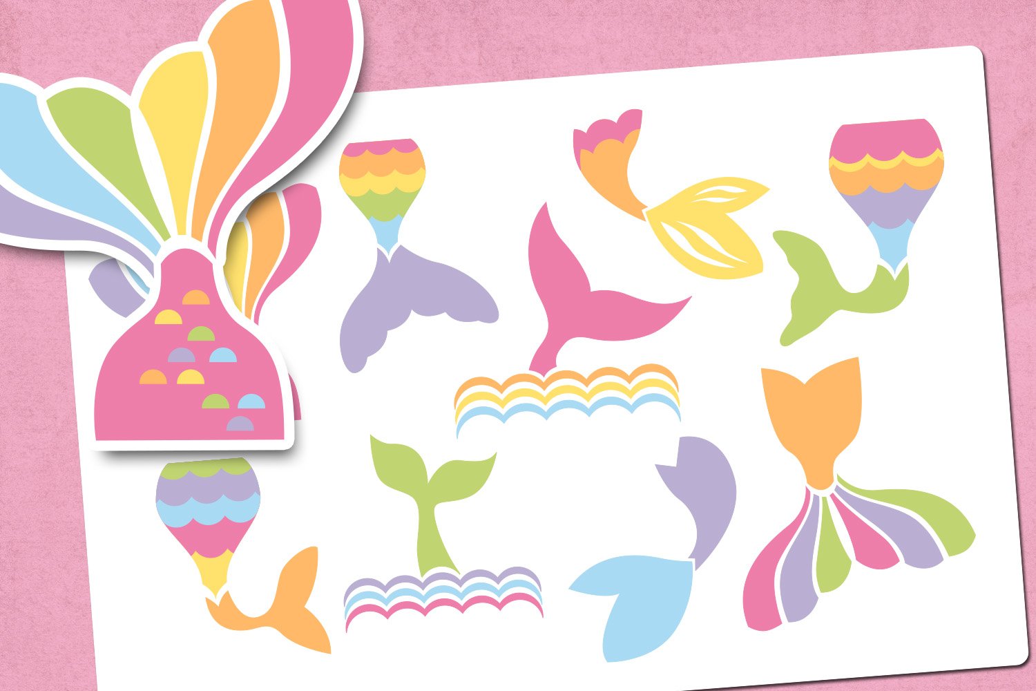 Rainbow mermaid tail illustrations