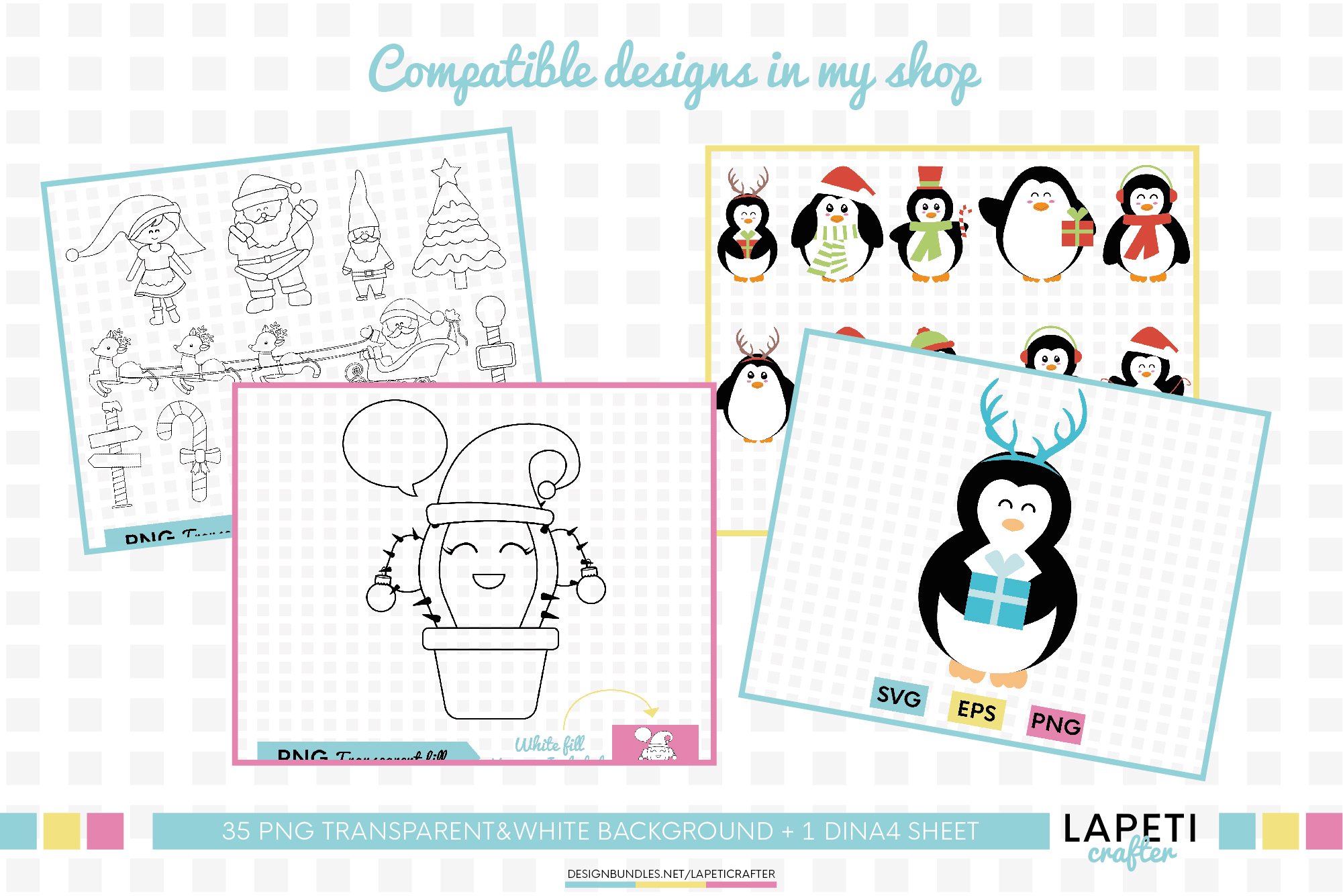 Penguin digital stamp, Christmas animal png coloring clipart (981299 ...