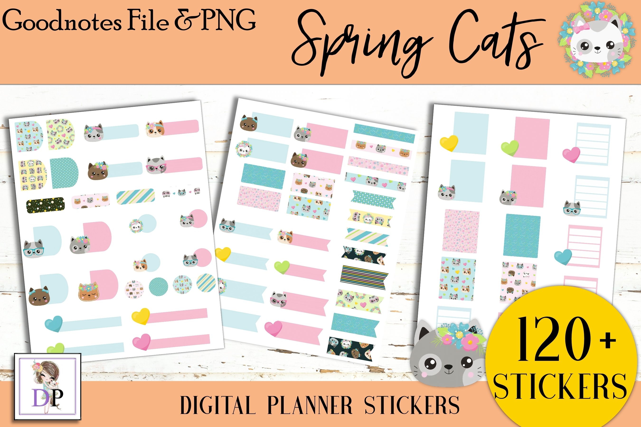 Spring Cats Digital Printable Labels Stickers Goodnotes (516723 ...