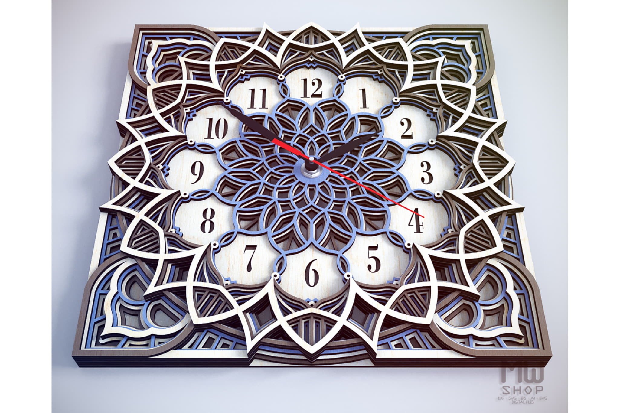 C12 - Laser Cut Wall Clock DXF, Mandala Clock, Wooden Clock (677420 ...