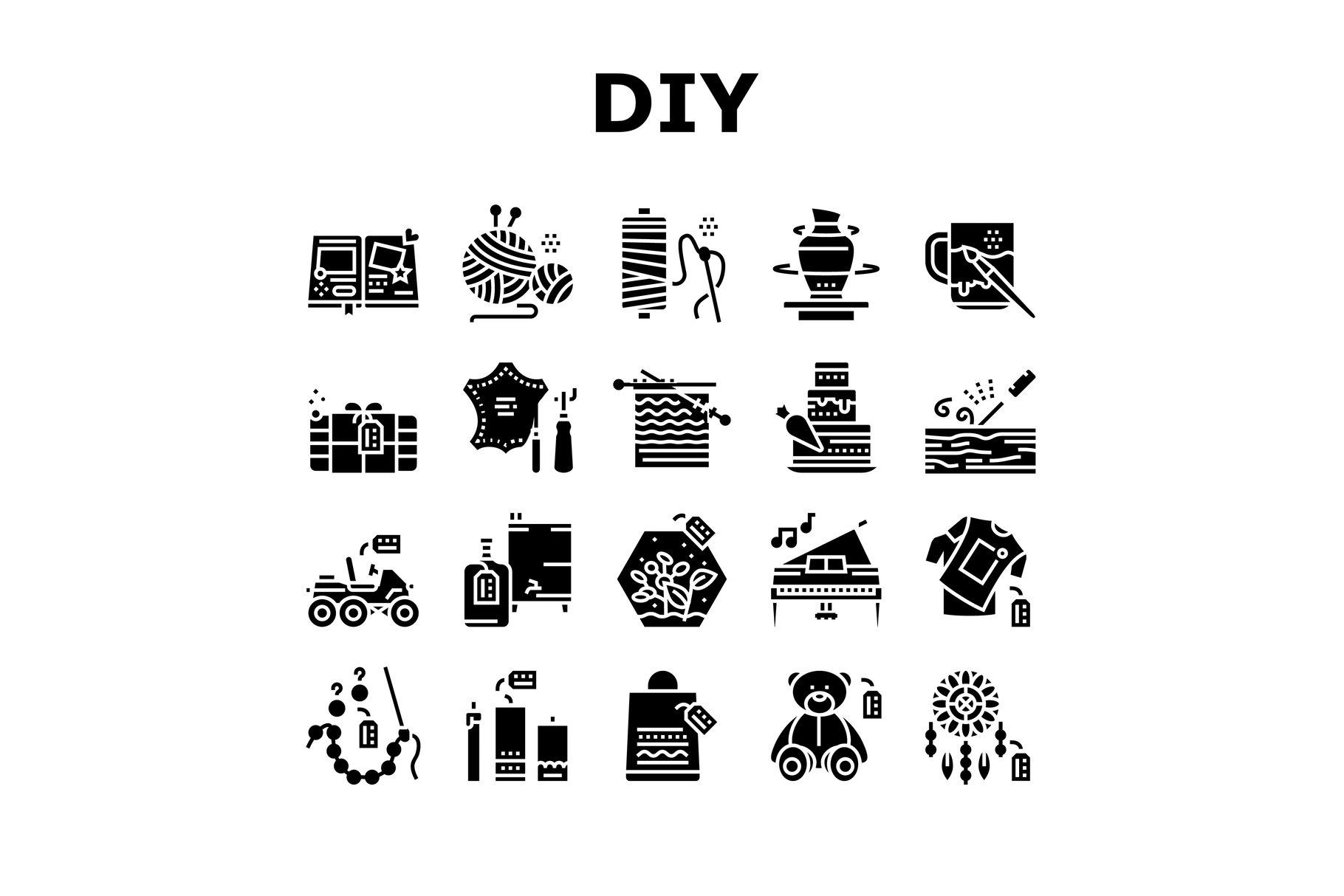 Diy Crafts Handmade Collection Icons Set Vector (898900) | Icons ...