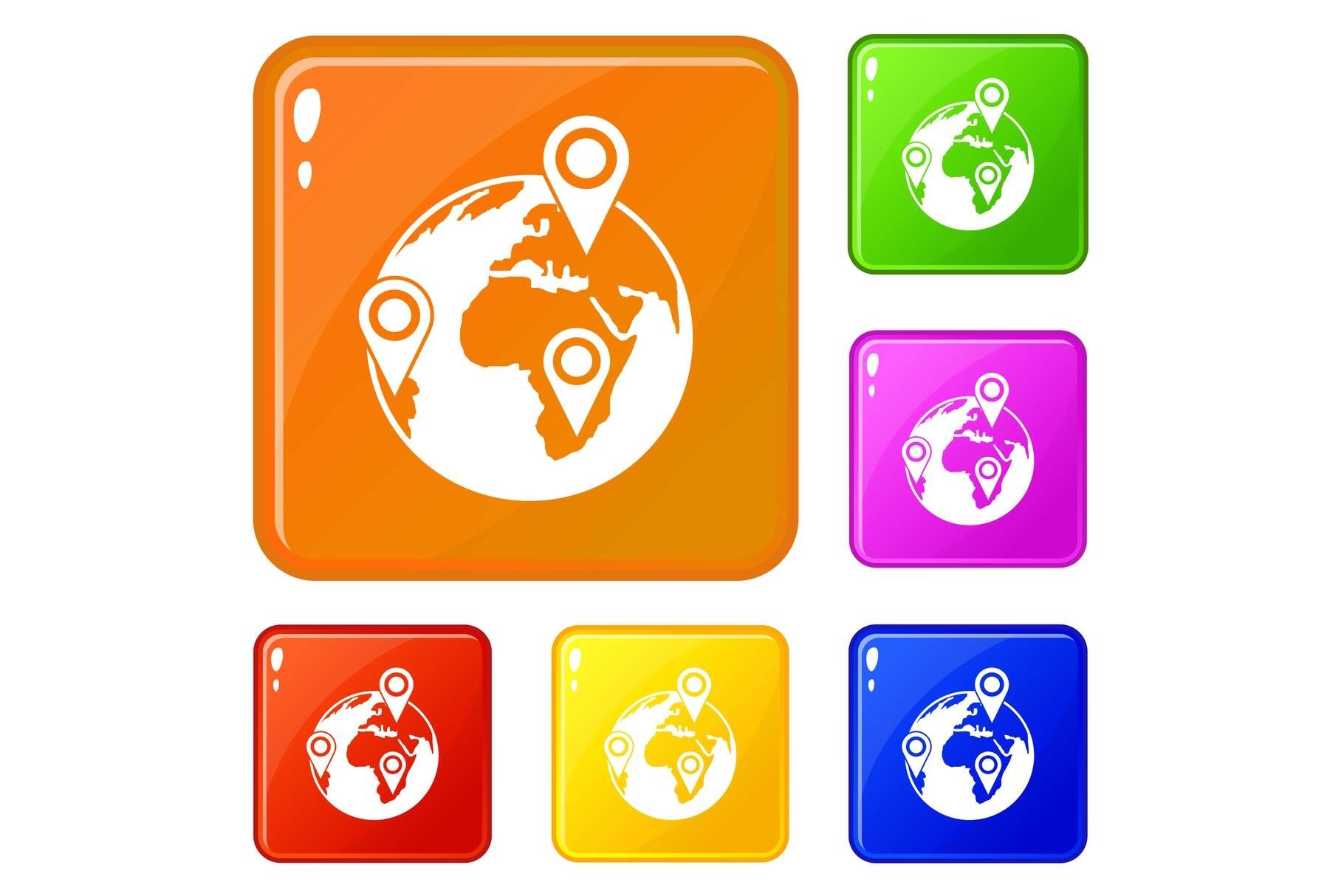 Globe of network icons set vector color (527441) | Icons | Design Bundles
