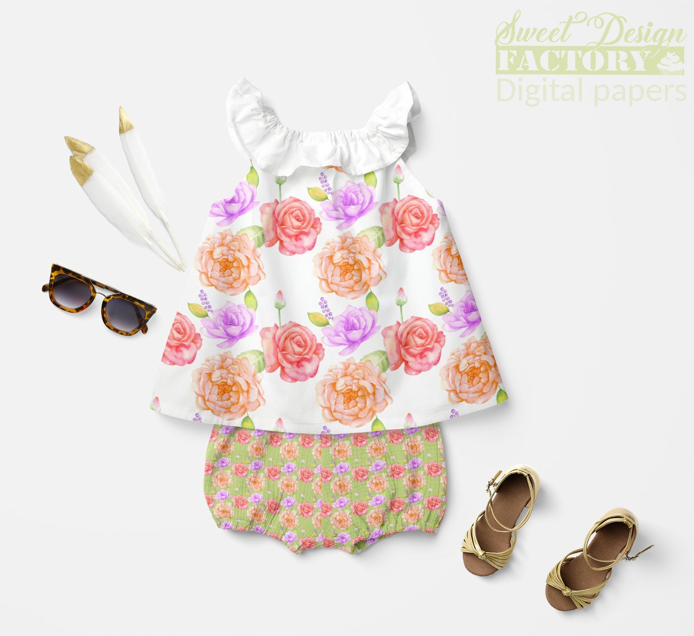 Watercolor flowers and butterflies digital paper pack (460738 ...