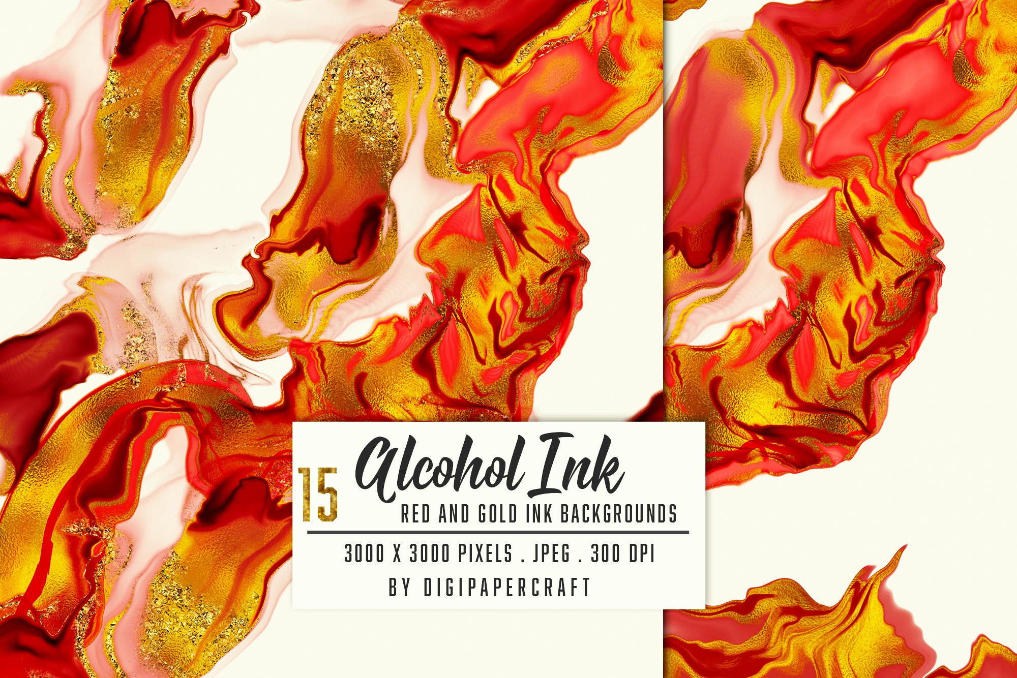 Alcohol Ink Digital Paper, Red and Gold Watercolor backdrops (898619 ...