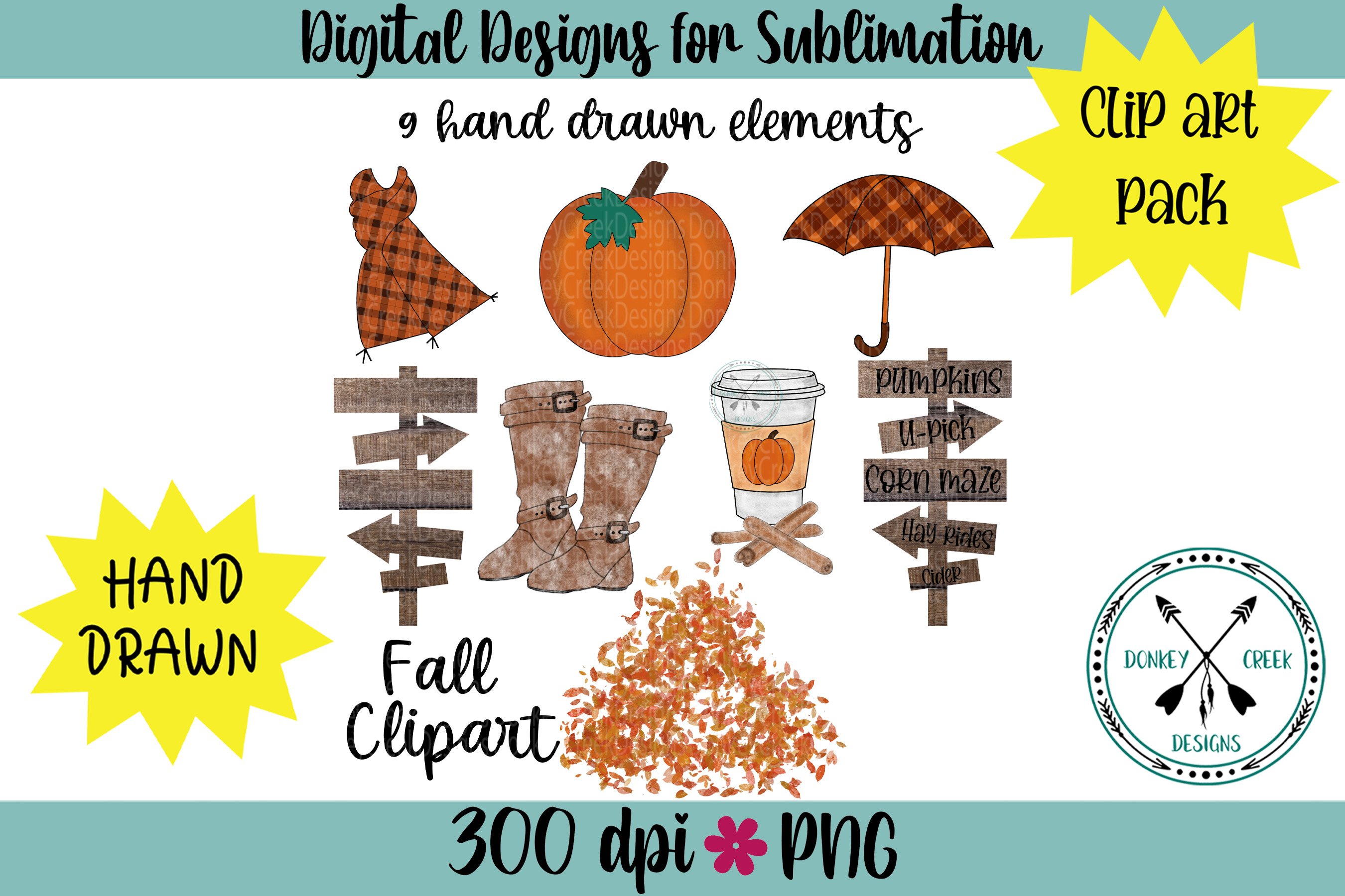 Hand Drawn Fall PNG Clipart Bundle (699571) | Sublimation | Design Bundles