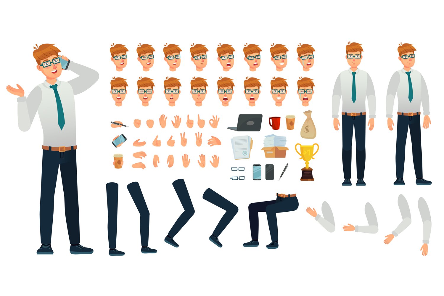 Cartoon manager character kit. Office managers creation cons (1010003 ...