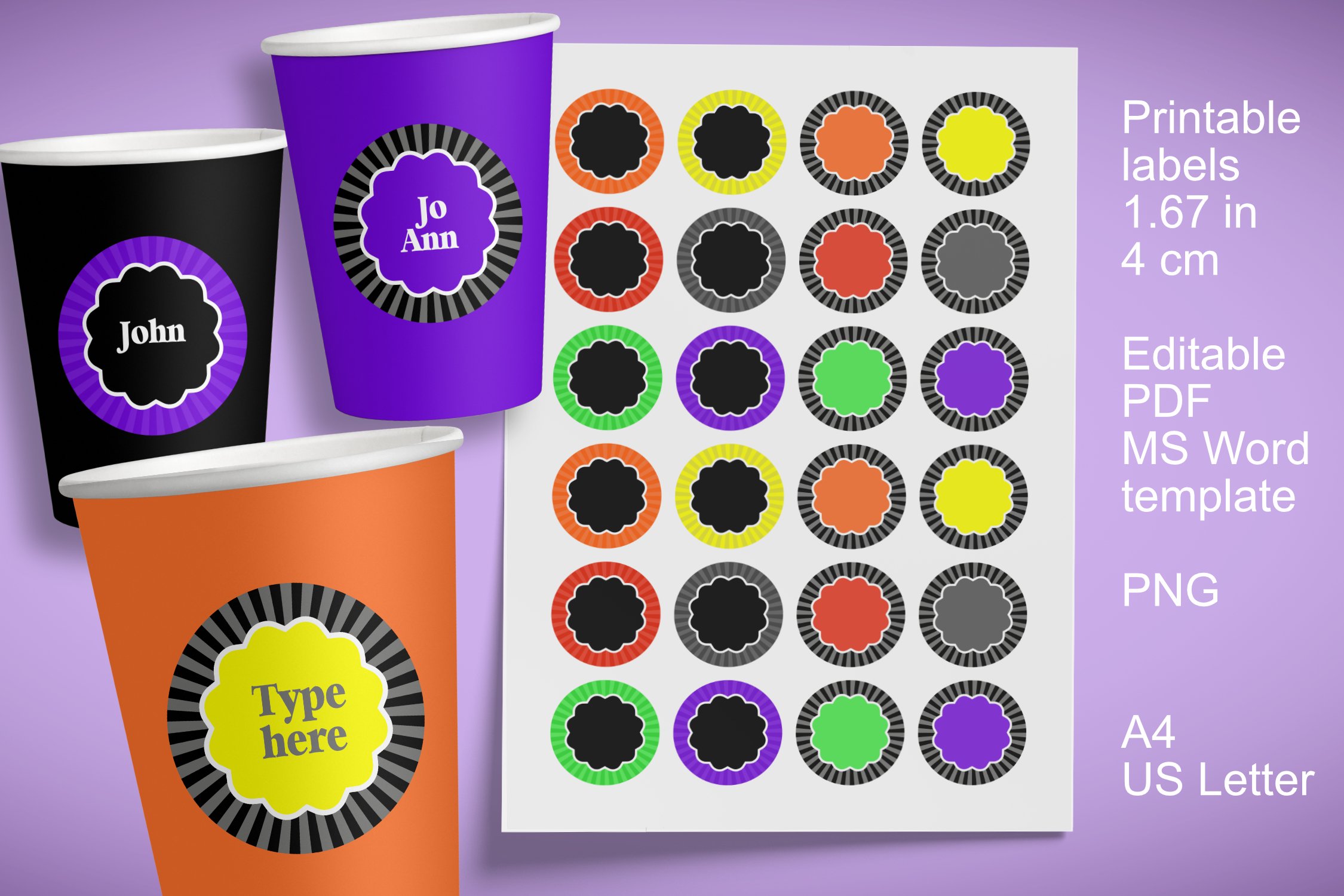 Small Halloween Party Circle Labels 24 per A4 and US Letter