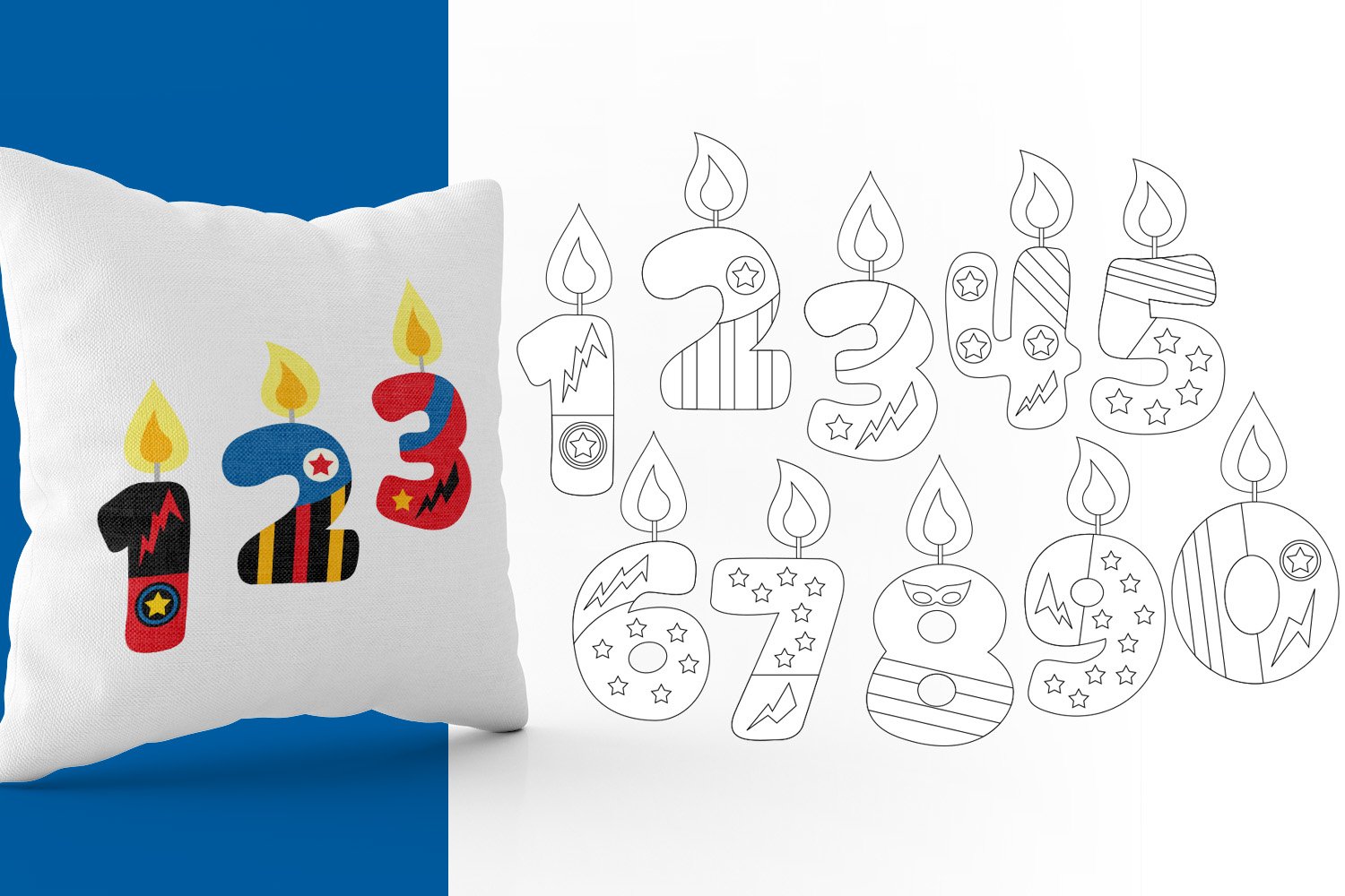 Superhero birthday number candles graphic illustration (81020 ...