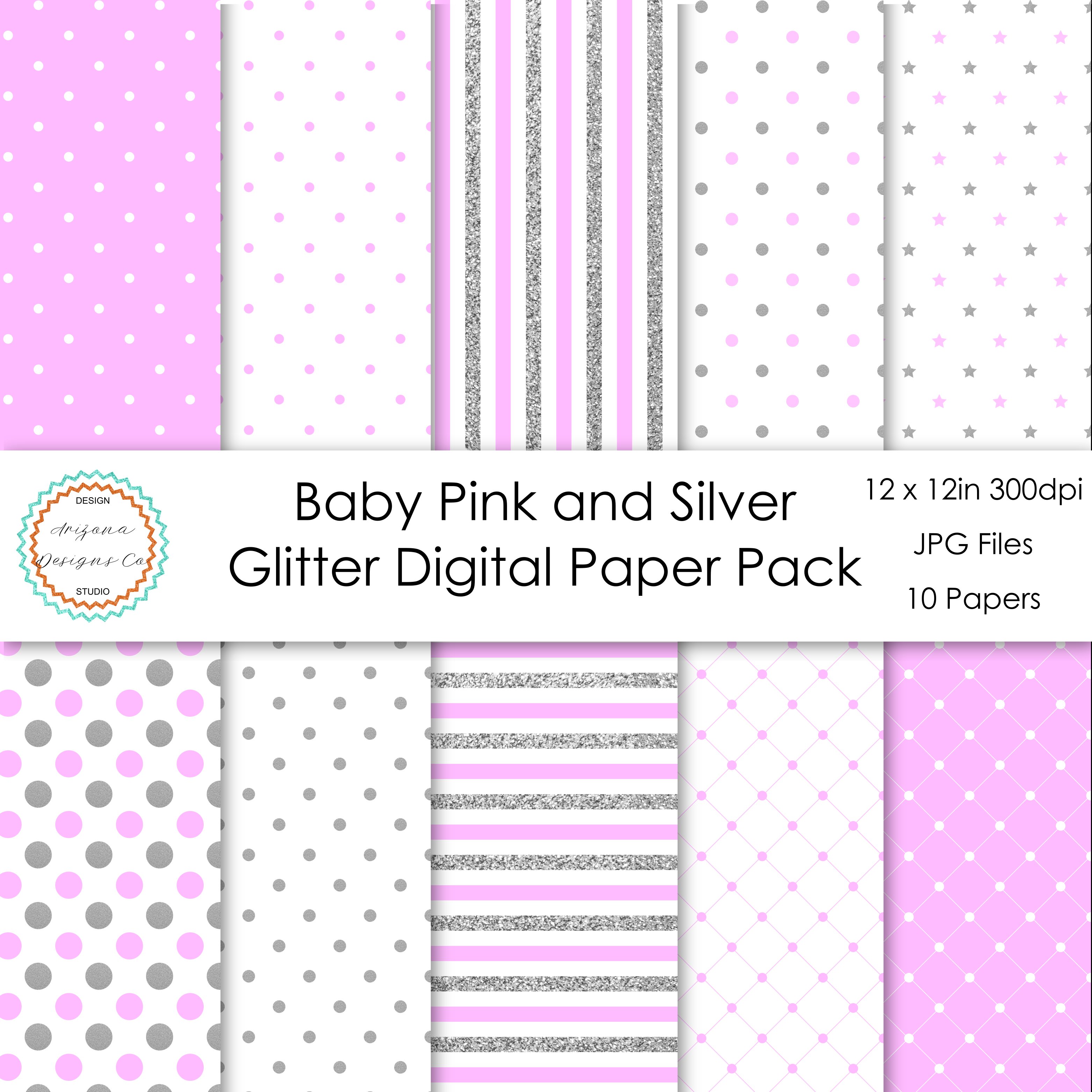 Baby Pink and Silver Glitter Digital Paper Pack (82556) | Backgrounds ...