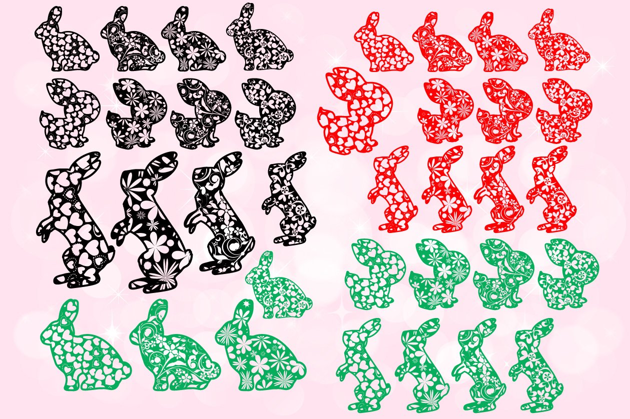 Easter bunny Flowers and hearts shirt bunny ears 636 (64494) | SVGs ...