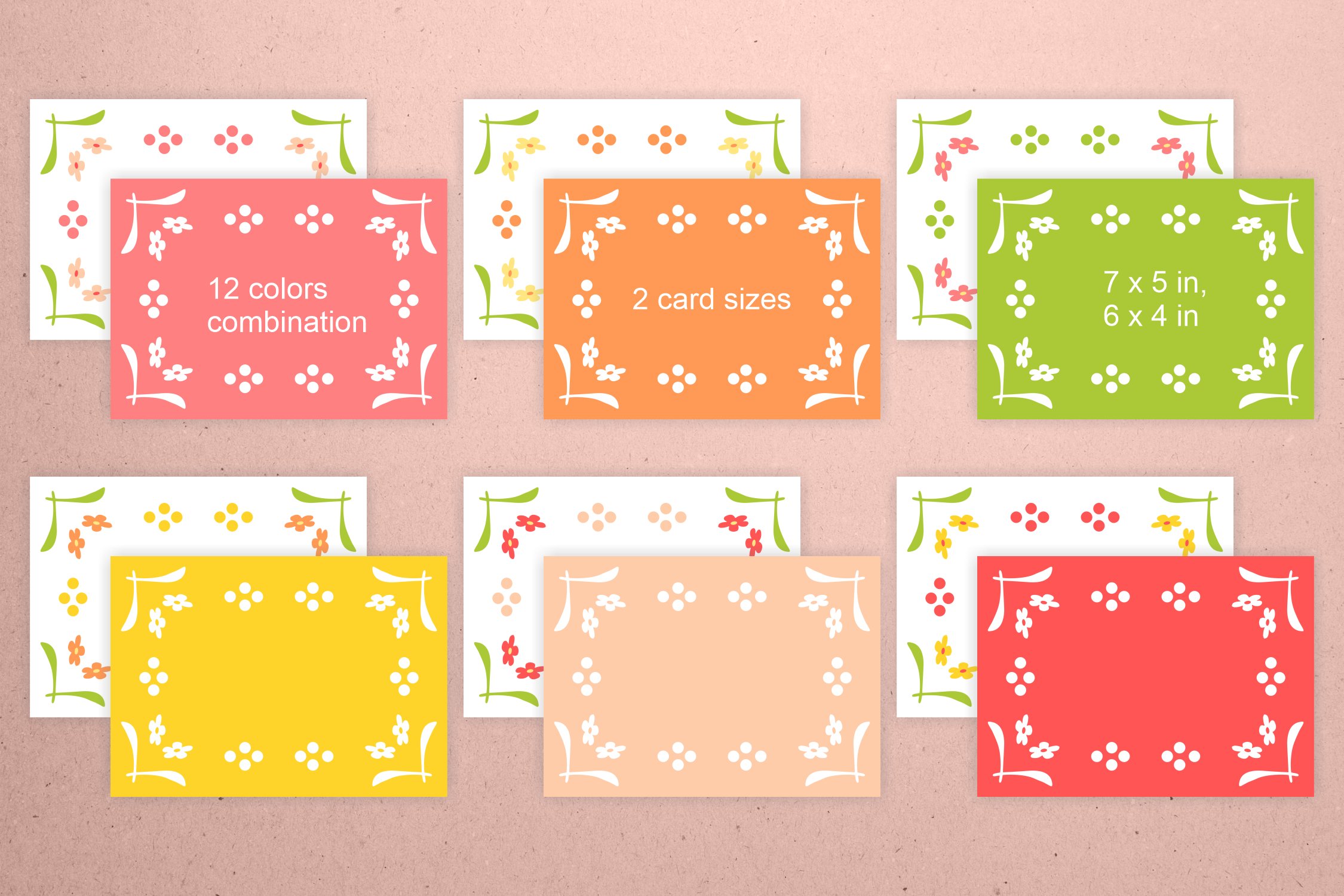 Blank Cards with Tiny Flower Frames 24 PNG files