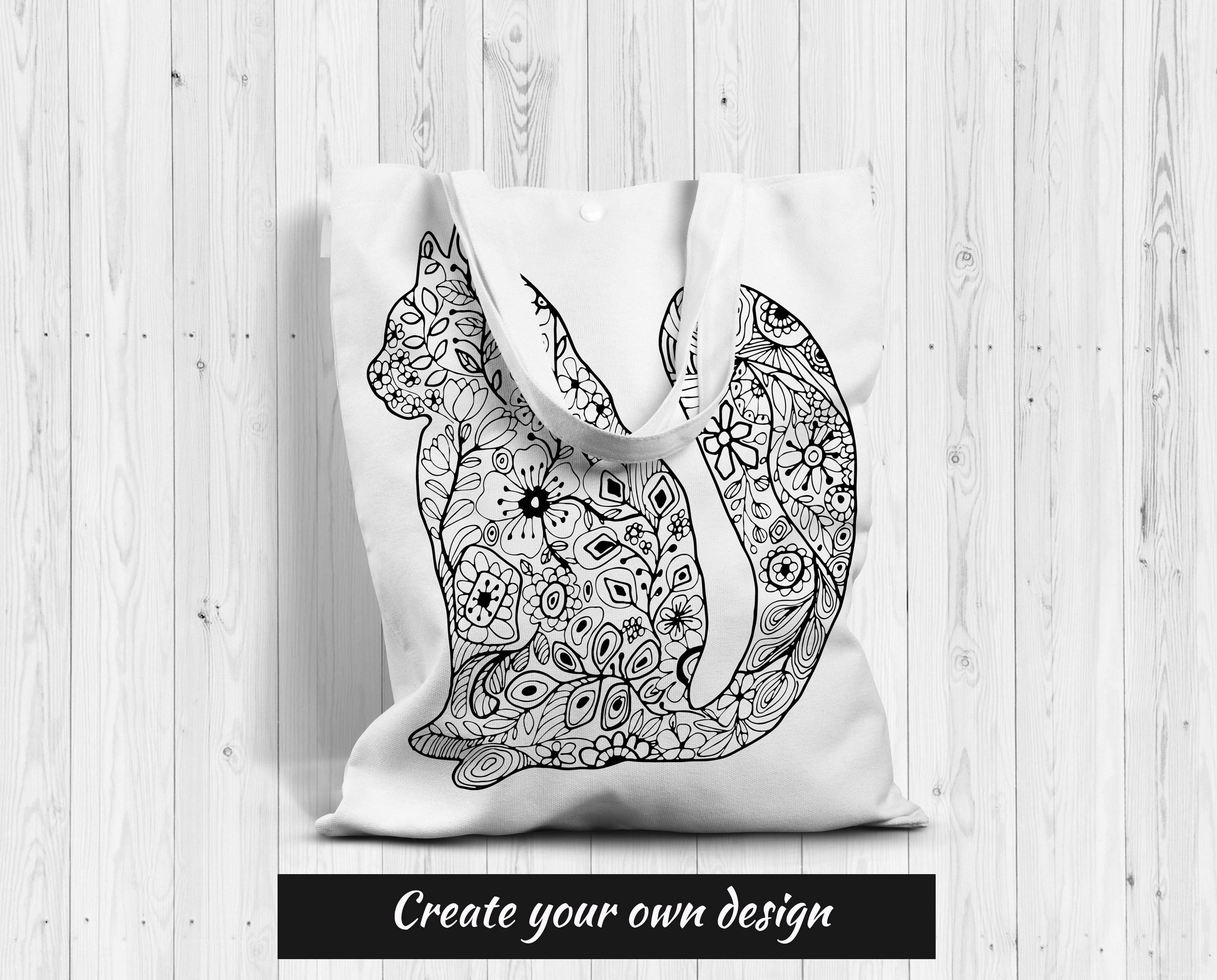 Floral Cat Silhouette Sublimation Design - Outline Art (668435 ...