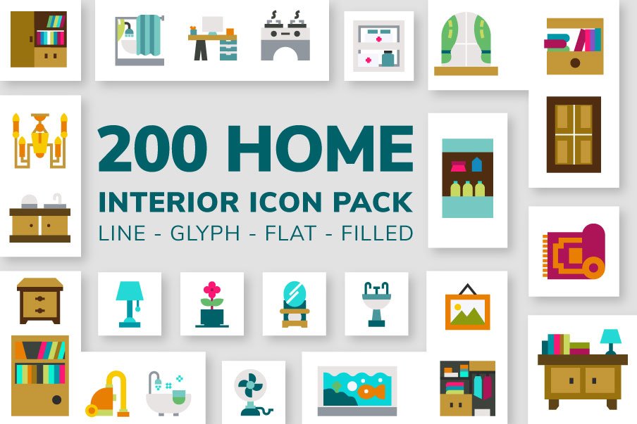 200 Home Interior Icon Pack (209606) | Icons | Design Bundles