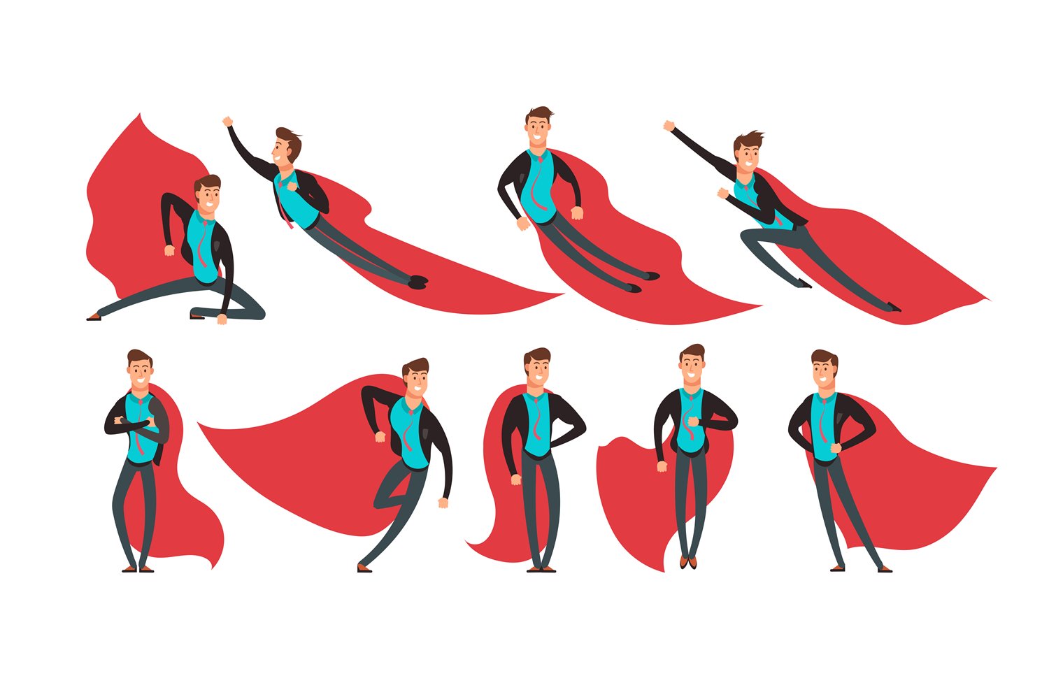 Cartoon businessman superhero in actions and different poses (892357 ...