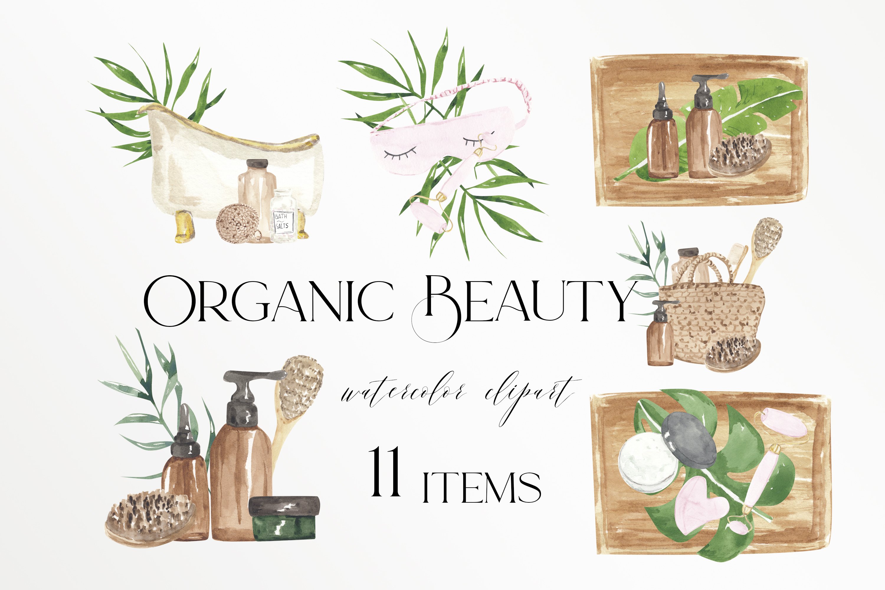 Organic cosmetics clipart, watercolor eco lifestyle (1336159 ...