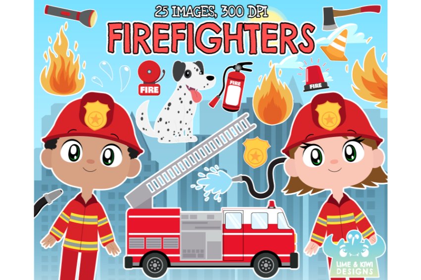 Firefighters Clipart, Instant Download Vector Art