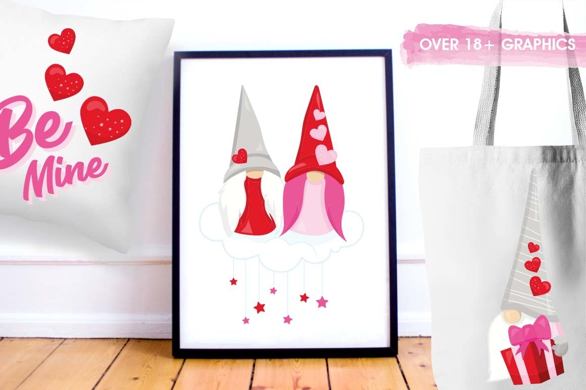 Valentine Gnomes graphics and illustrations