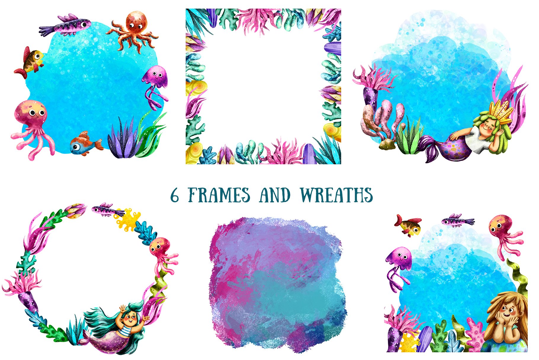 Little Mermaids - Clip Art Set (722174) | Illustrations | Design Bundles