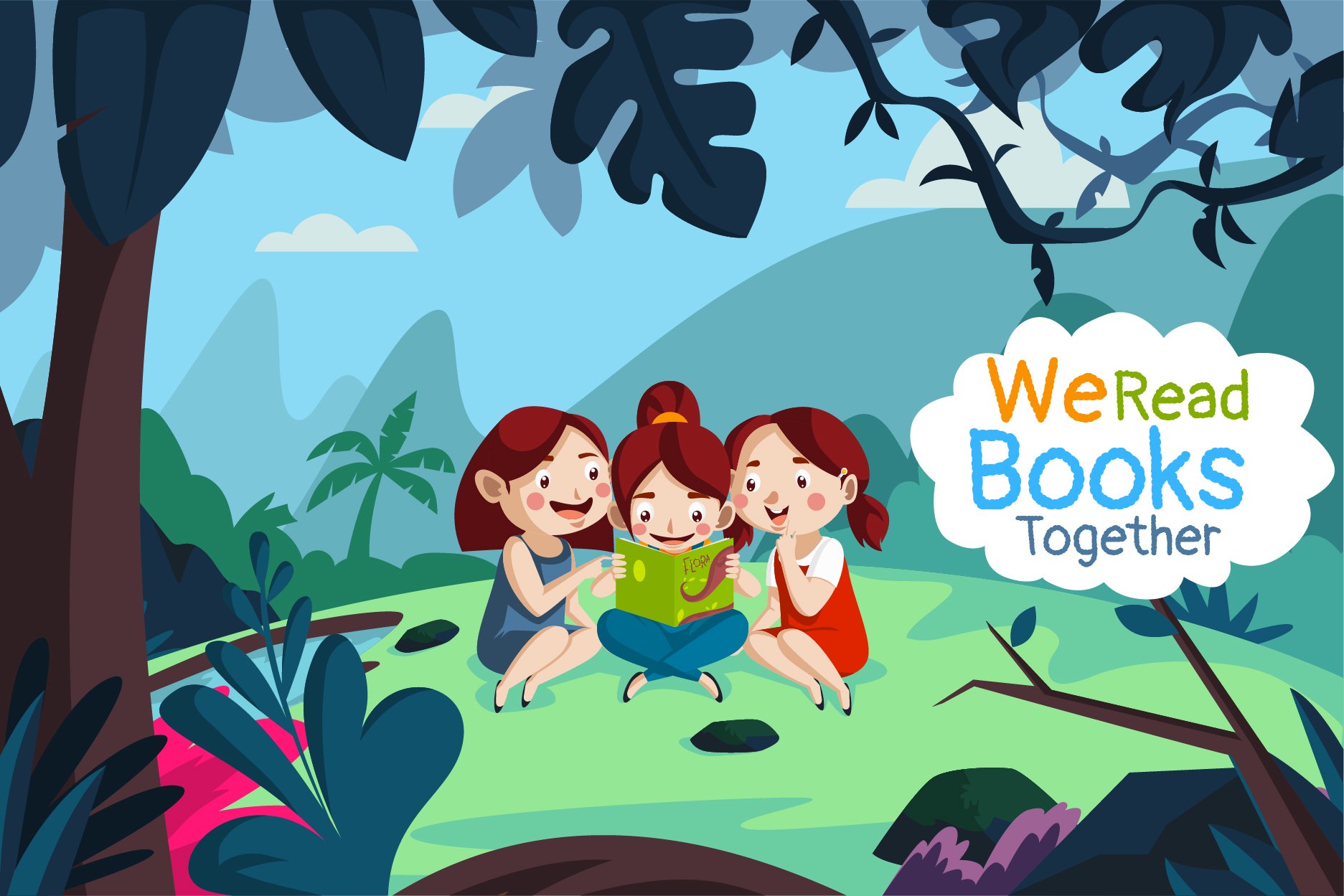 We read books together-vector illustration
