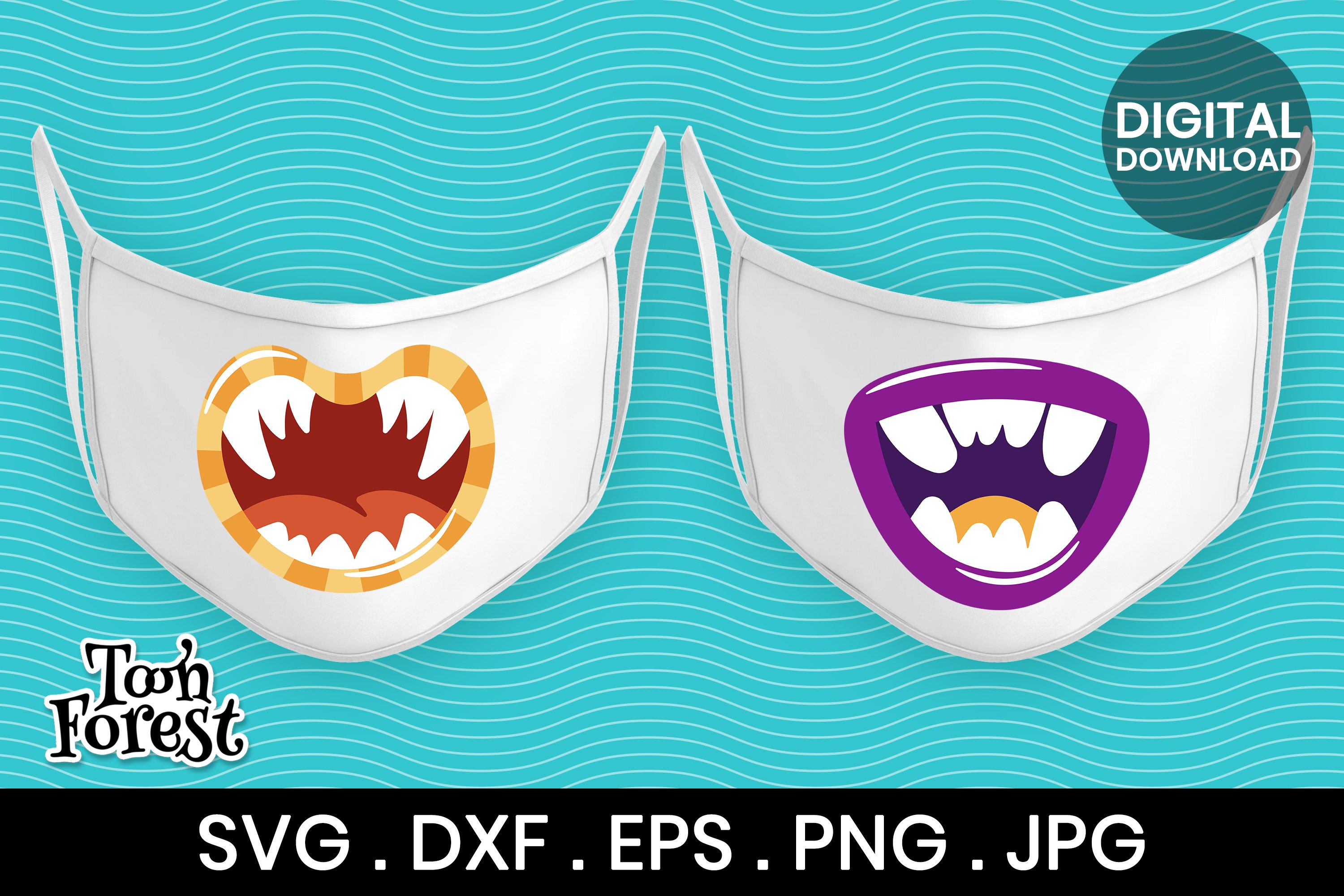 12 Monster mouths SVG, DXF, EPS, PNG cut files for face mask (769314 ...