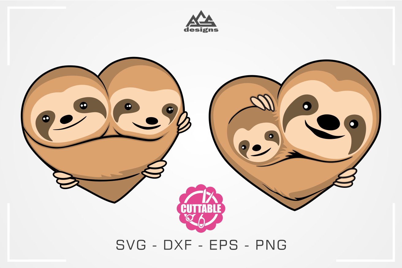 Cute Cuddling Sloth Svg Design (374678) | Cut Files | Design Bundles