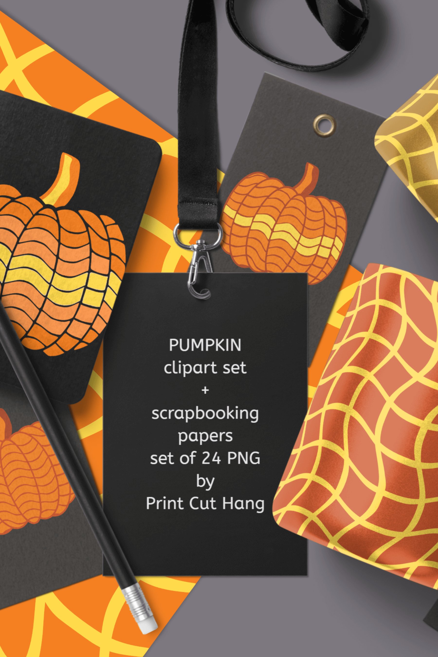 Pumpkins Clipart & Scrapbooking Papers Set of 24 PNG Files