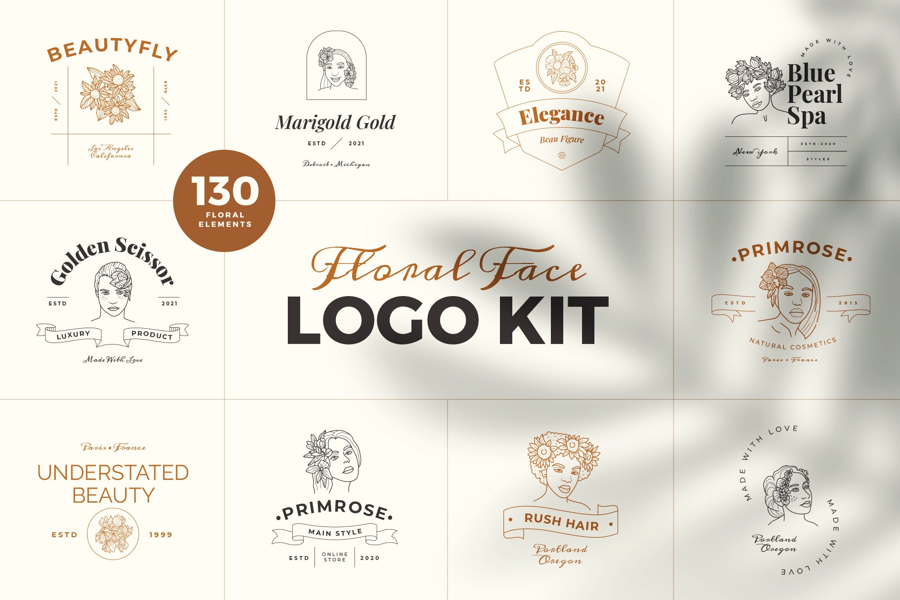 Floral Face Logo Kit (1333972) | Logos | Design Bundles