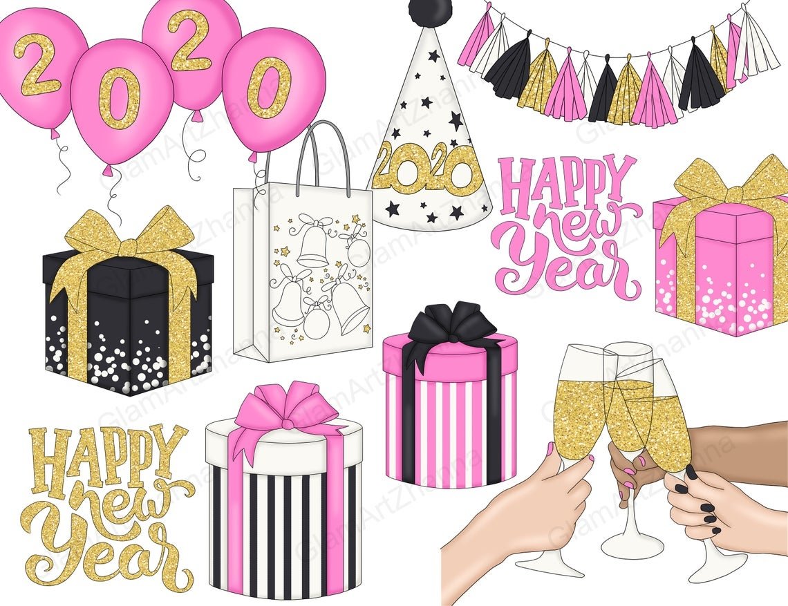 Happy New Year CLIPART Winter Gold Glitter Champagne - PNG (843512 ...