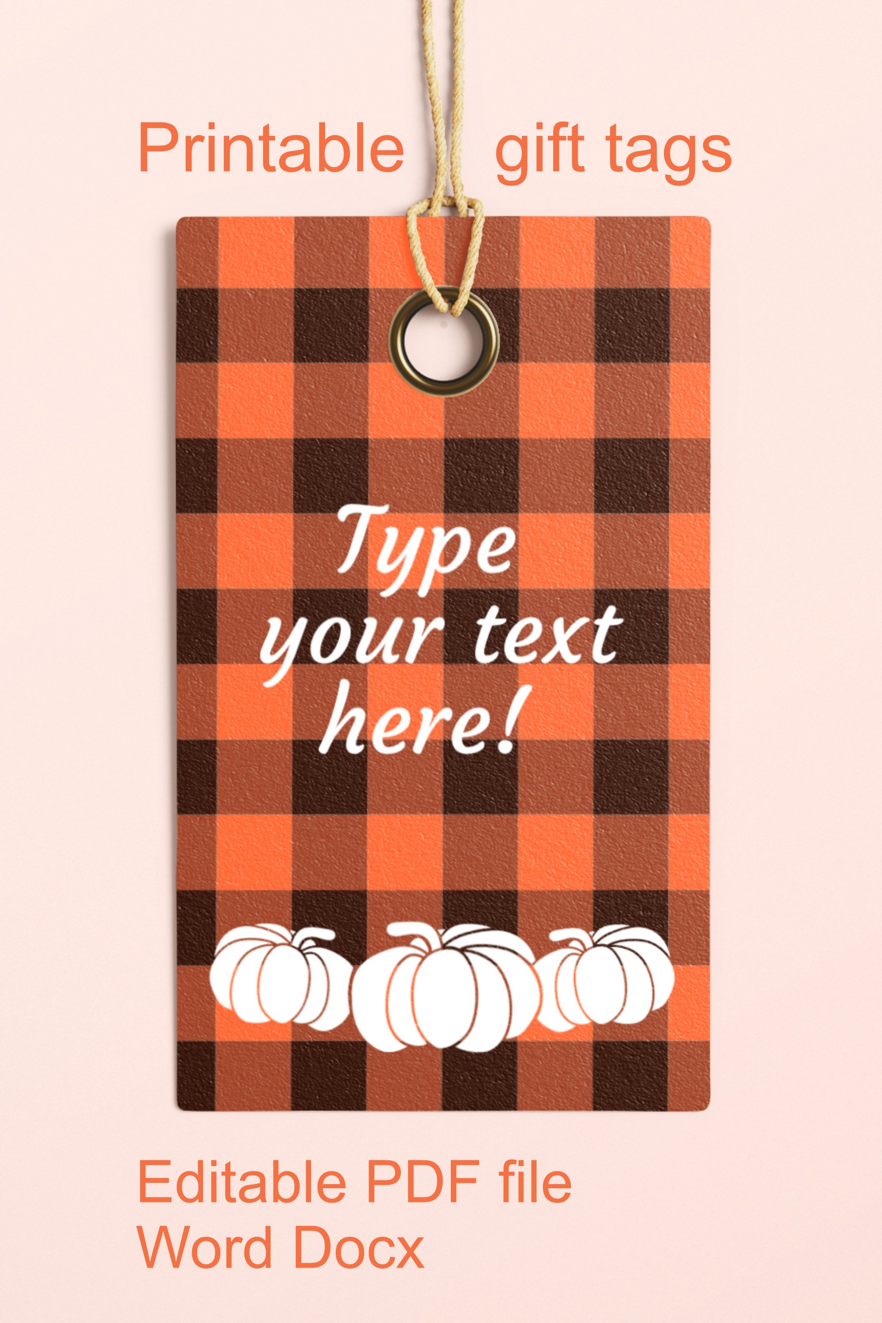 Orange Checkered Fall Gift Tags Editable PDF Word Templates