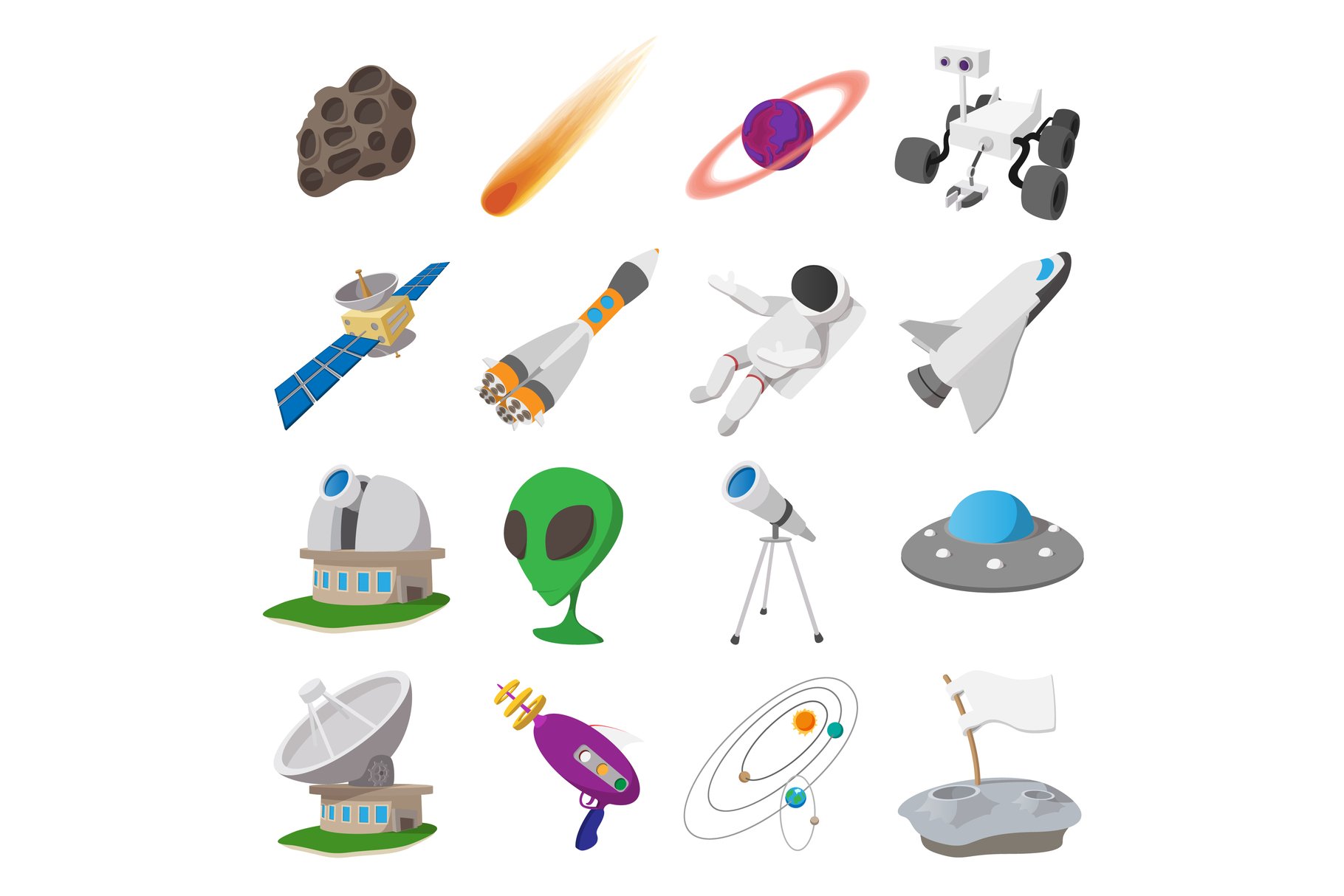 Space cartoon illustrations set (553718) | Illustrations | Design Bundles