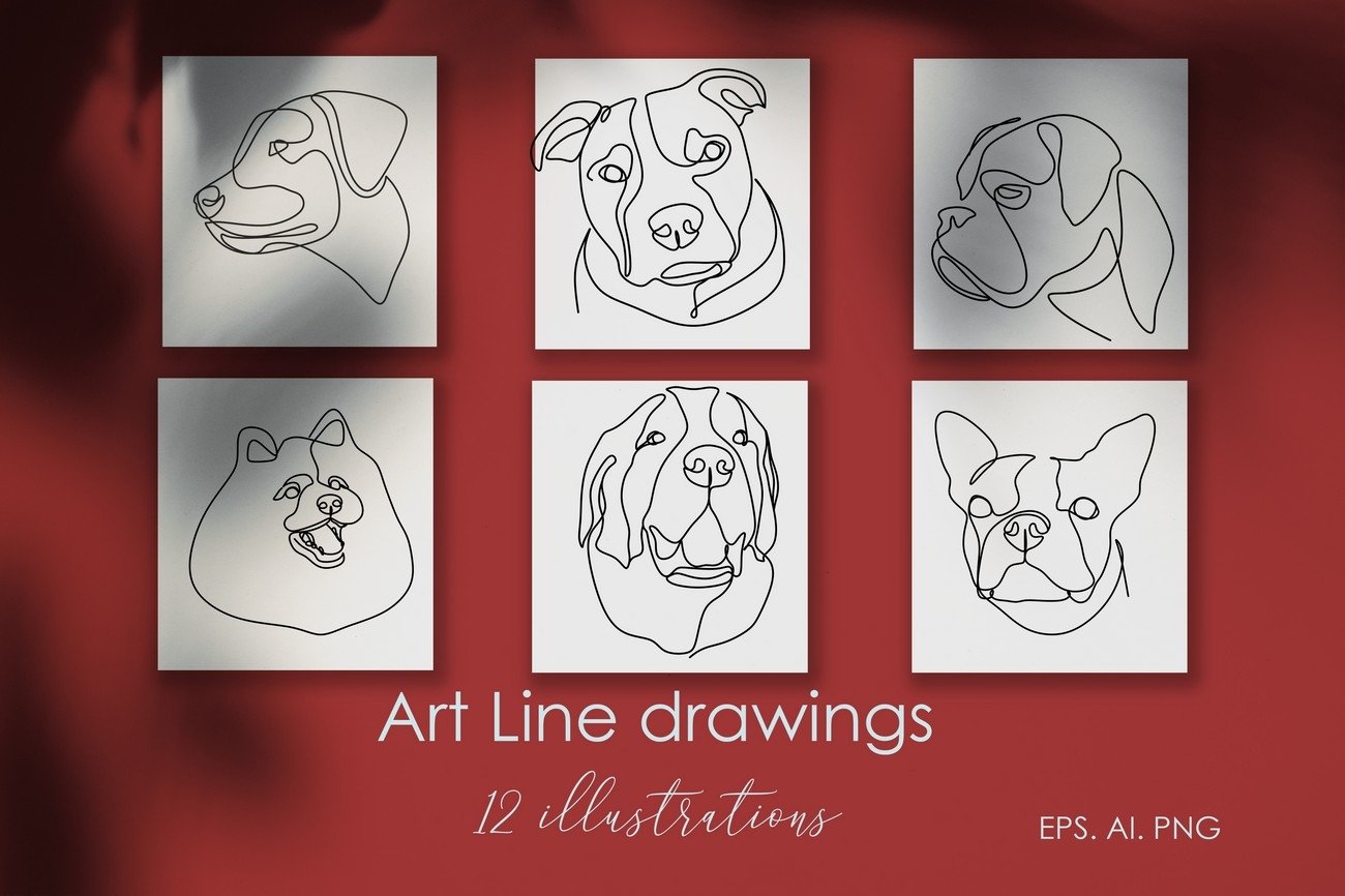 16 Dogs line drawings. Dog breeds (476060) | Illustrations | Design Bundles