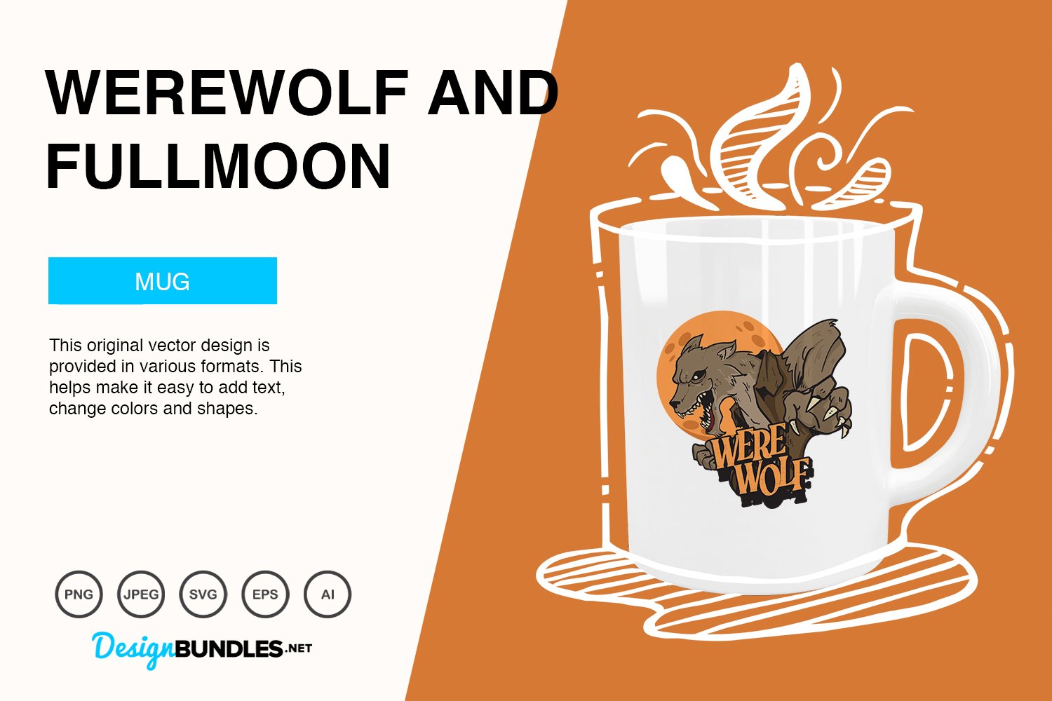 Werewolf and Full moon Vector Illustration