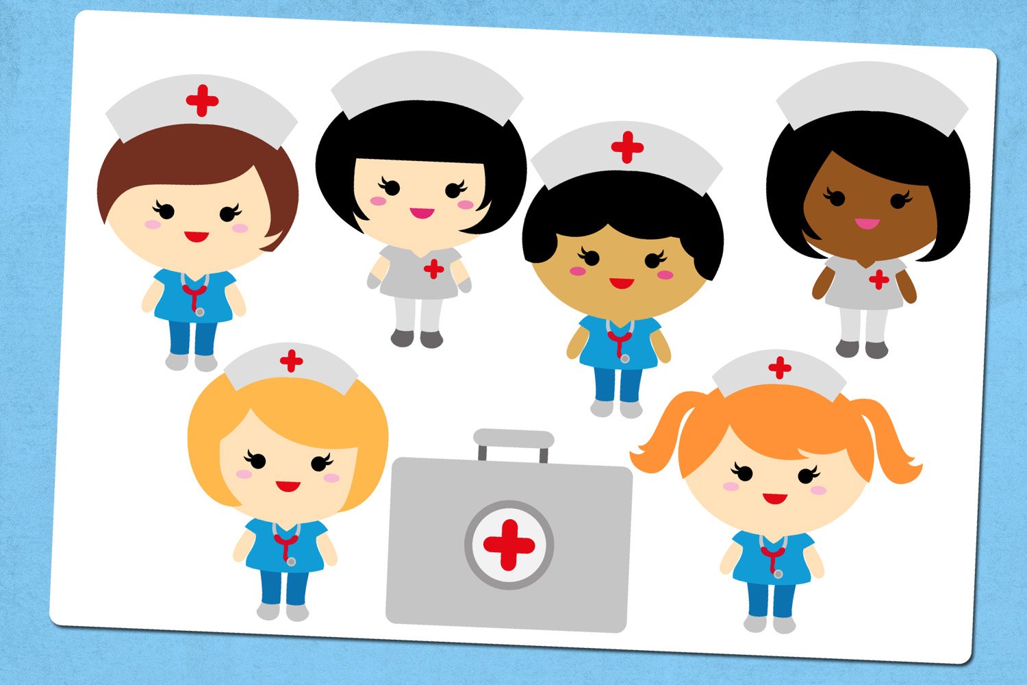 Multiracial Female Nurse Illustrations Clip Art