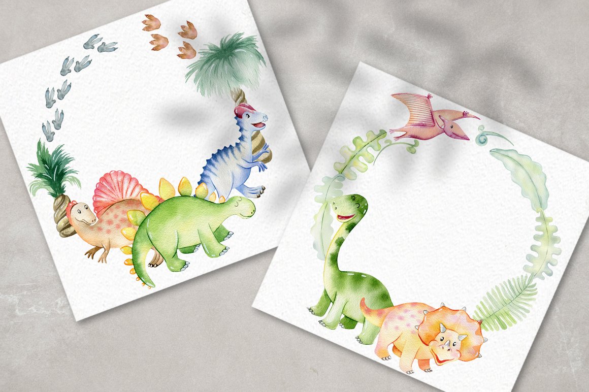 Watercolor Dinosaurs. Kit. (663563) | Illustrations | Design Bundles