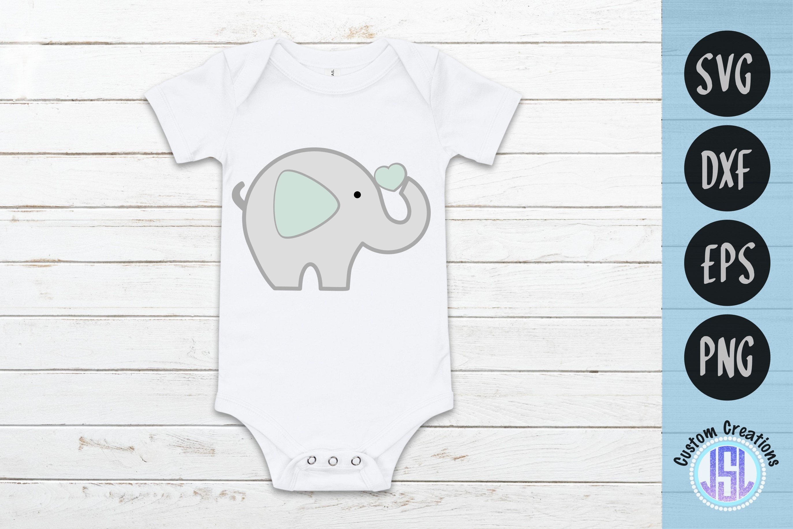 Baby Elephant with Heart Nose | Baby Boy | SVG DXF EPS PNG (140945 ...
