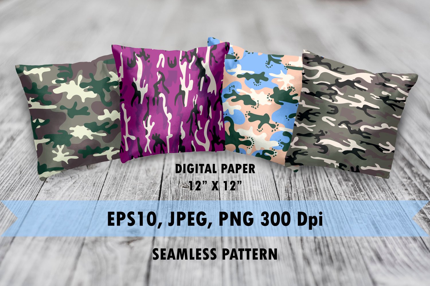 Camouflage seamless pattern. Mimetic digital paper 4 designs